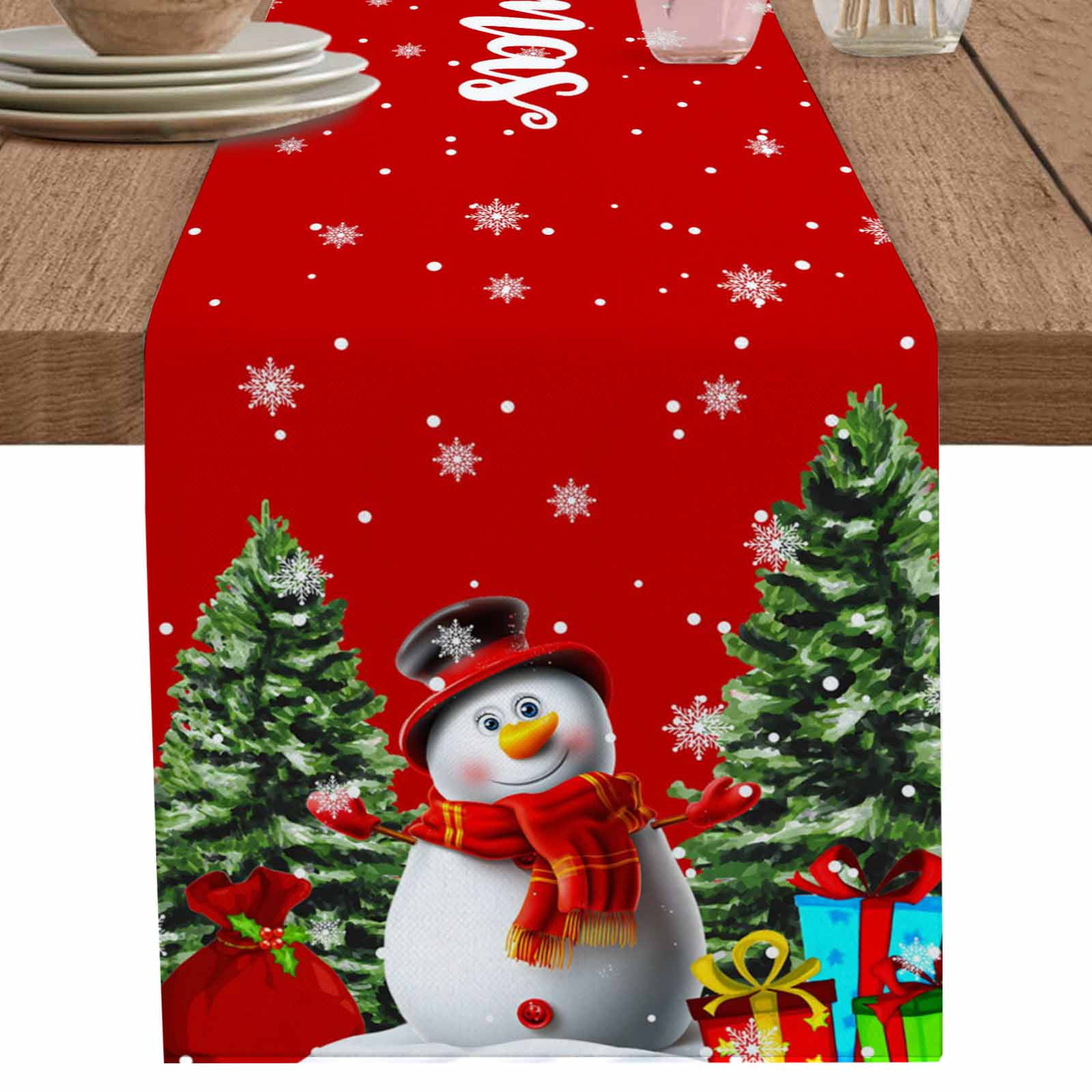 nqOlkjepod Red Christmas Snowman Table Runner 70 Inches Long Farmhouse ...