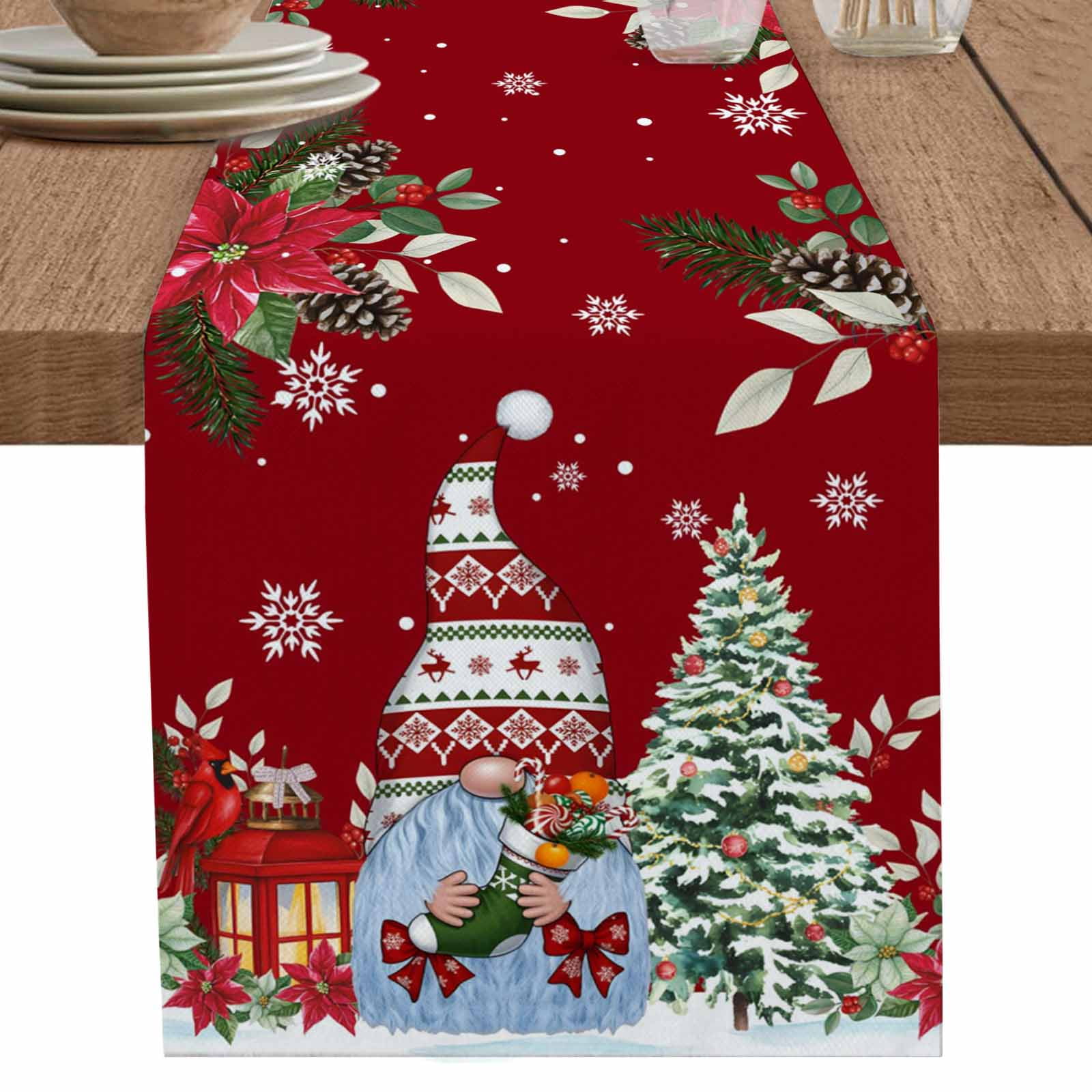 nqOlkjepod Red Christmas Table Runner 108 Inches Long Farmhouse Dress ...