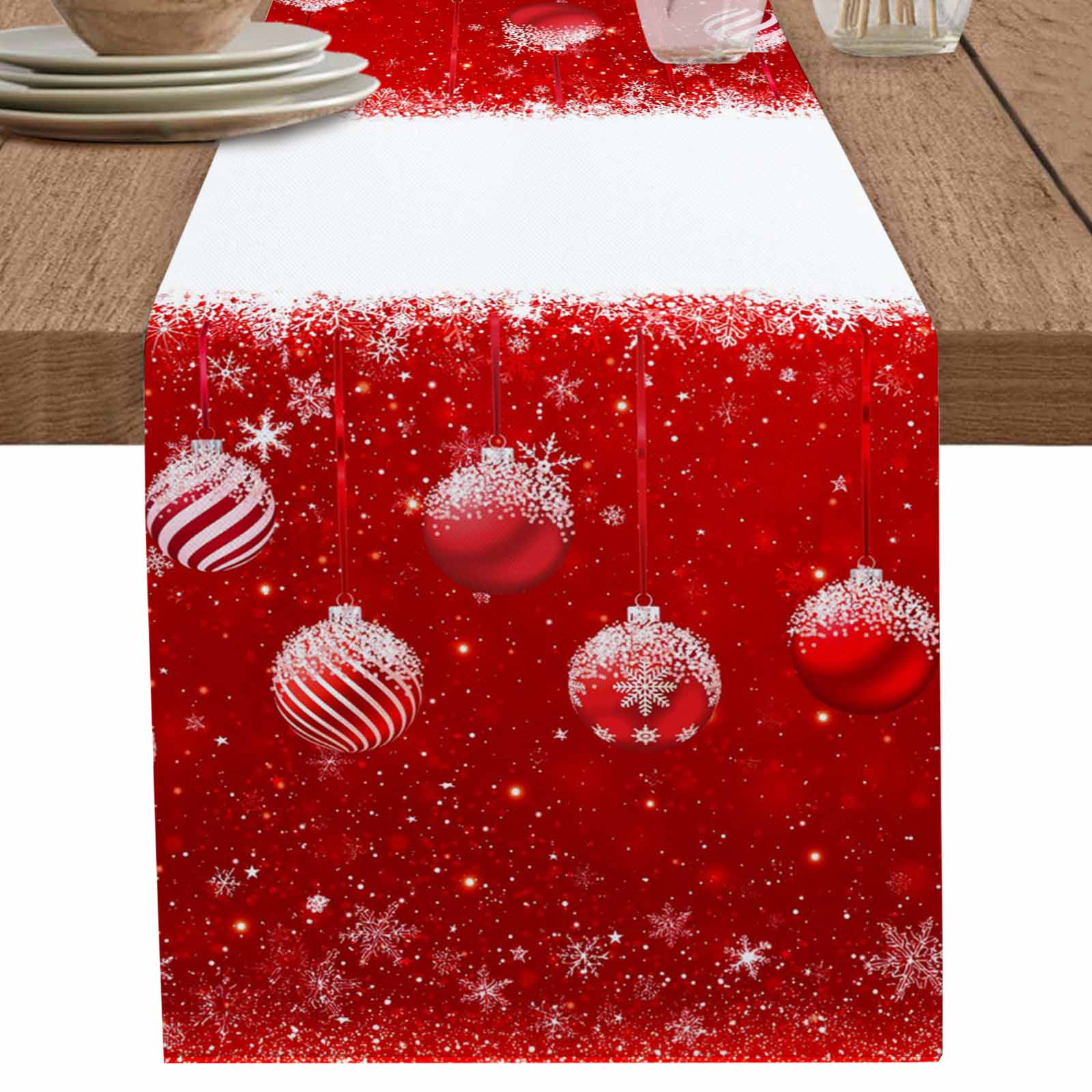 nqOlkjepod Red Christmas Table Runner 90 Inches Long Farmhouse Dress ...