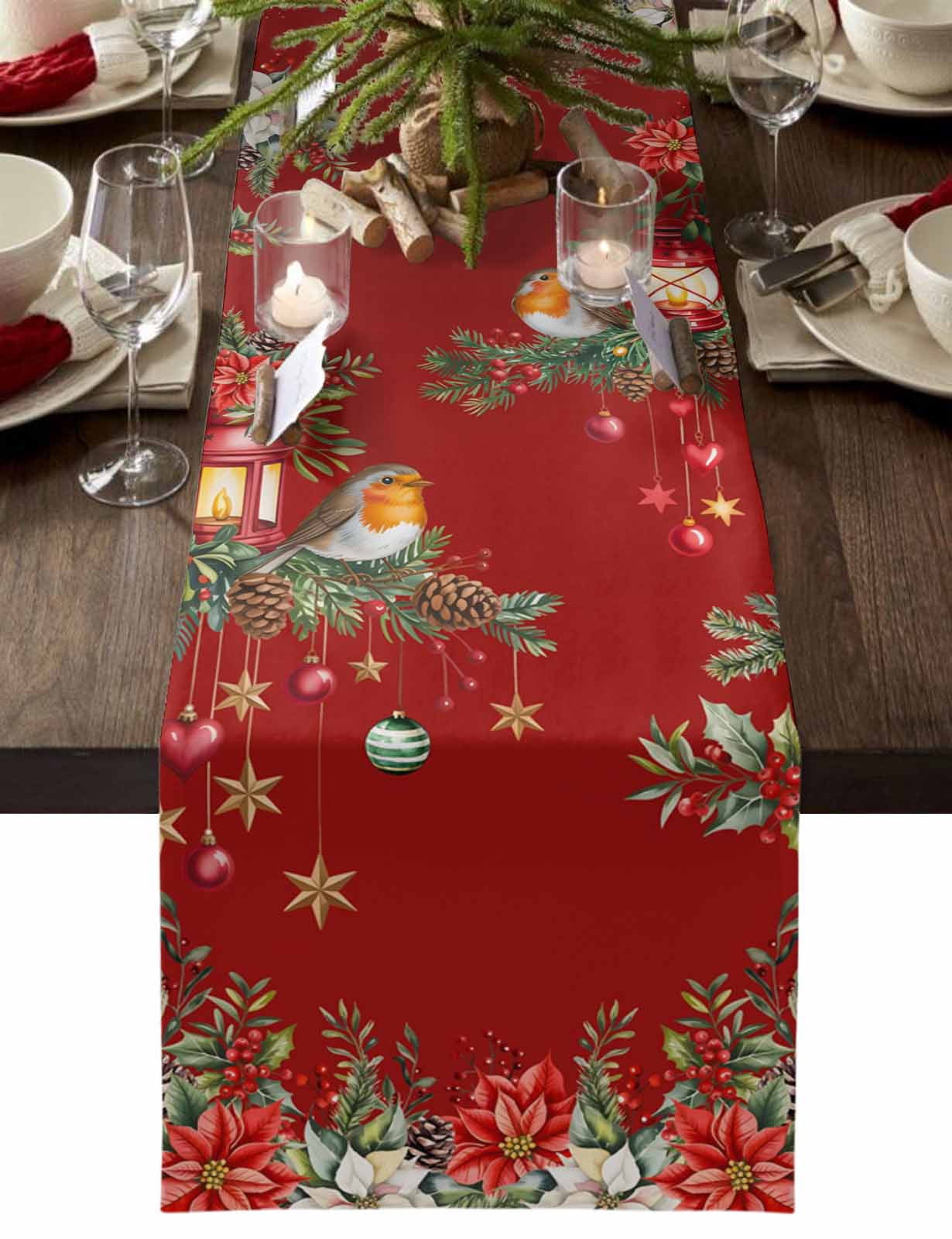nqOlkjepod Red Christmas Table Runner 90 Inches Long Farmhouse Dress ...