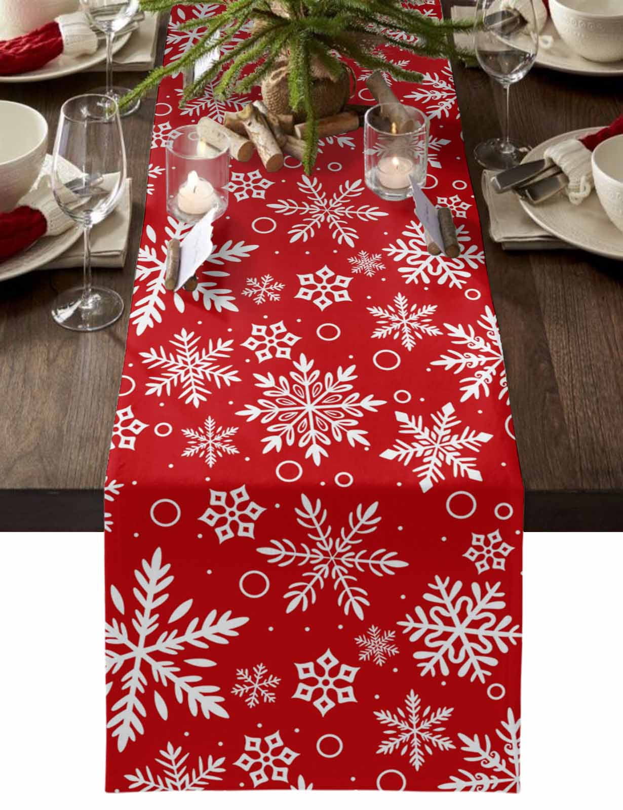 nqOlkjepod Red Christmas Table Runner 90 Inches Long Farmhouse Dress ...