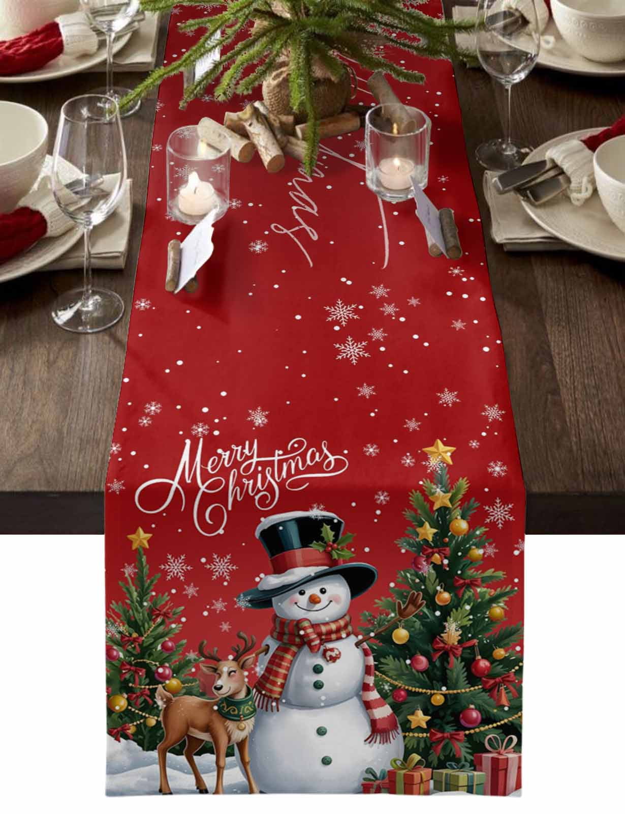 nqOlkjepod Red Christmas Table Runner 90 Inches Long Farmhouse Dress ...