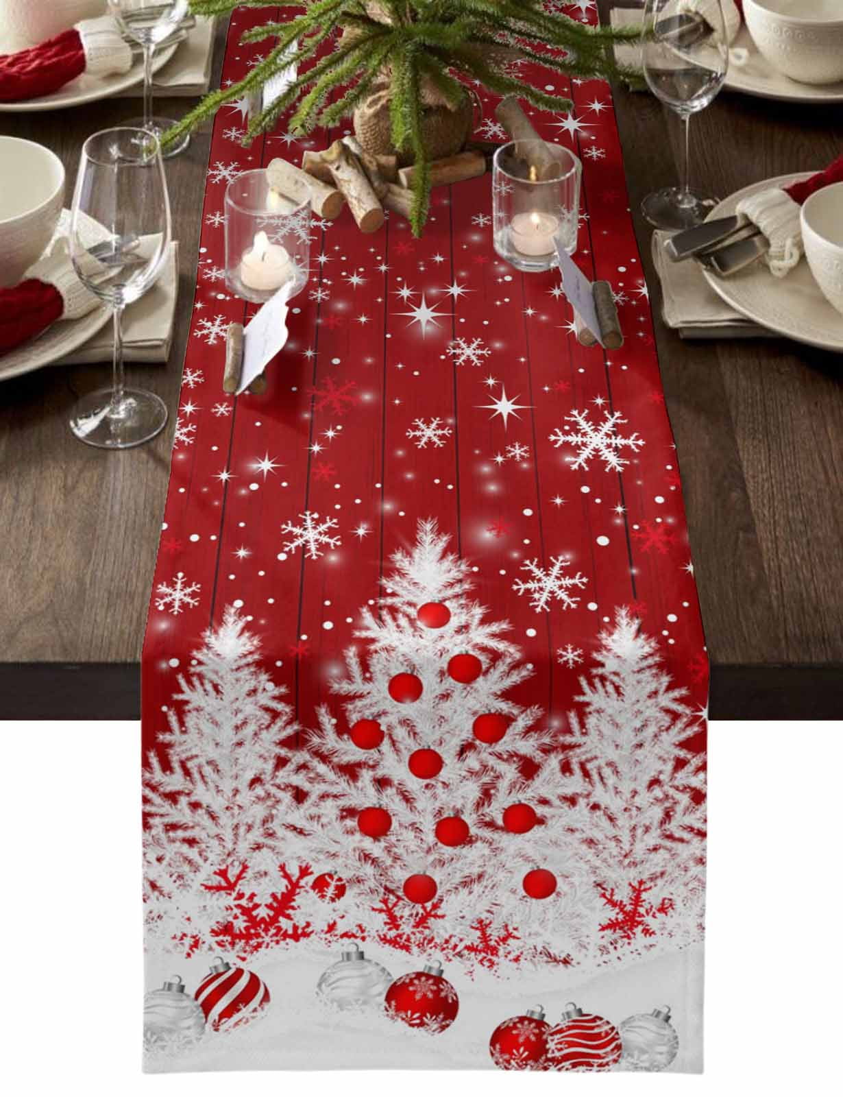 nqOlkjepod Red Christmas Tree Table Runner 90 Inches Long Farmhouse ...