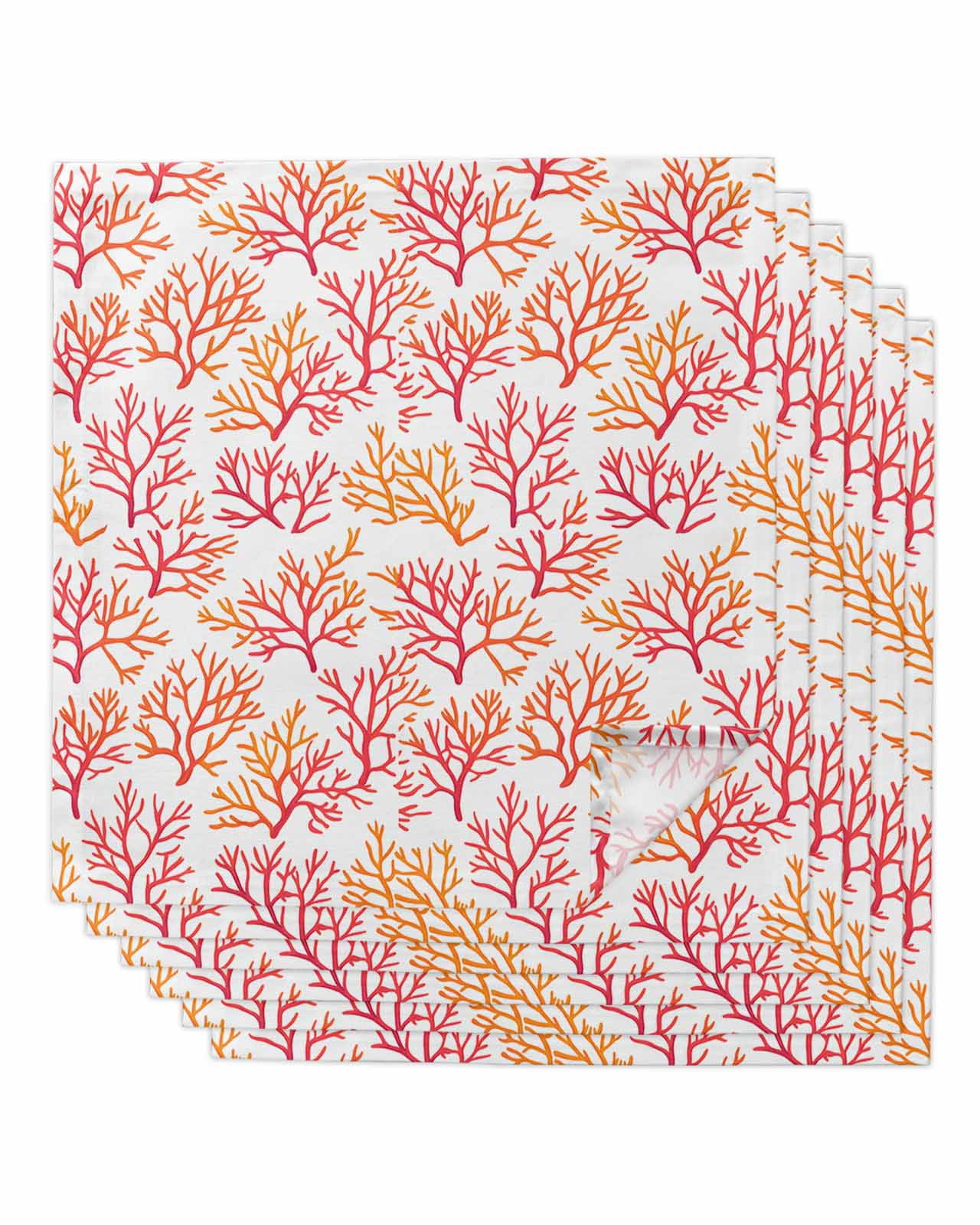 nqOlkjepod Red Coral Coastal Cloth Napkins Set of 6 Reusable Dinner ...