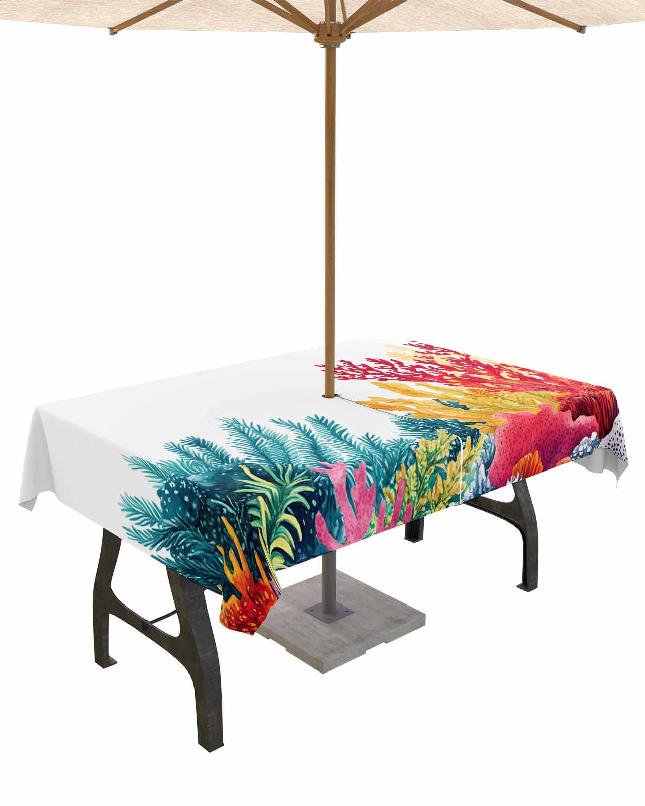nqOlkjepod Red Coral Coastal Outdoor Tablecloth with Umbrella Hole ...