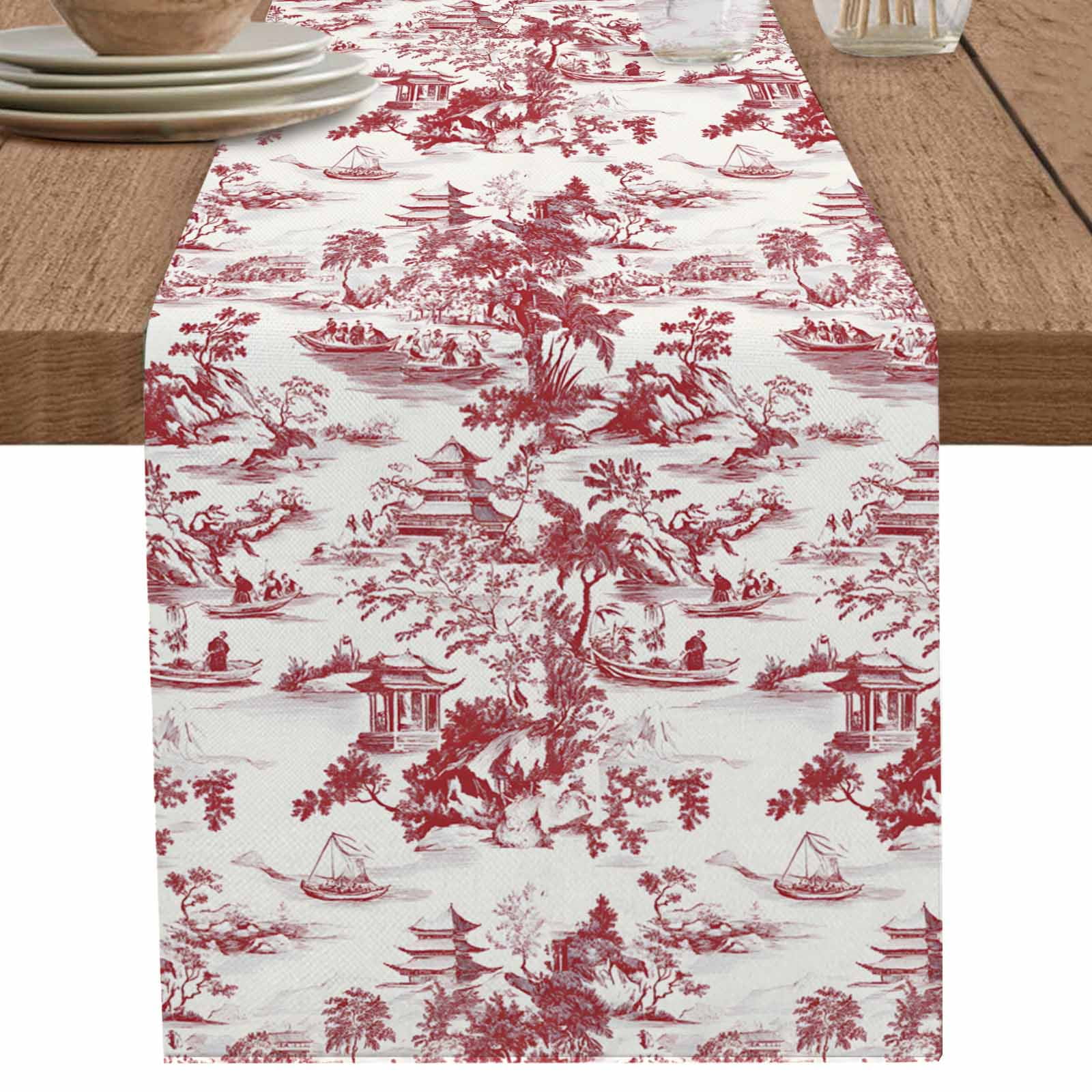 nqOlkjepod Red Garden Retro Table Runner 70 Inches Long Farmhouse Dress ...