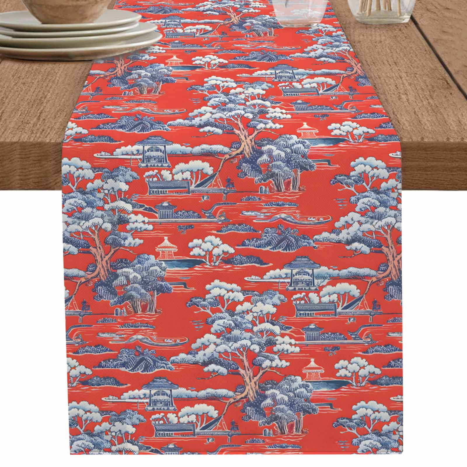 nqOlkjepod Red Garden Table Runner 72 Inches Long Farmhouse Dress ...