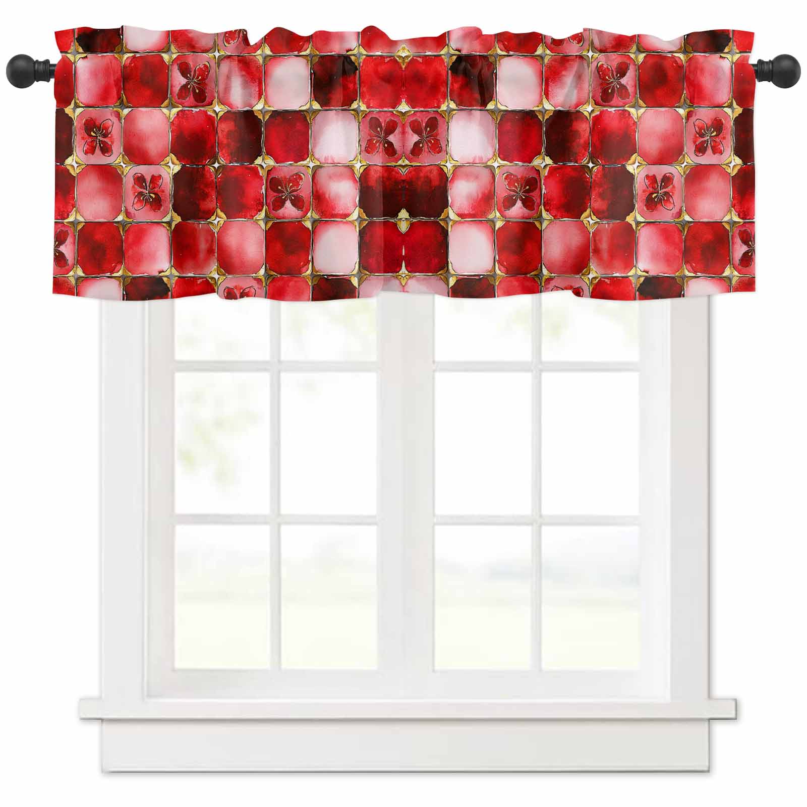nqOlkjepod Red Geometric Farmhouse Short Window Curtain Valances ...