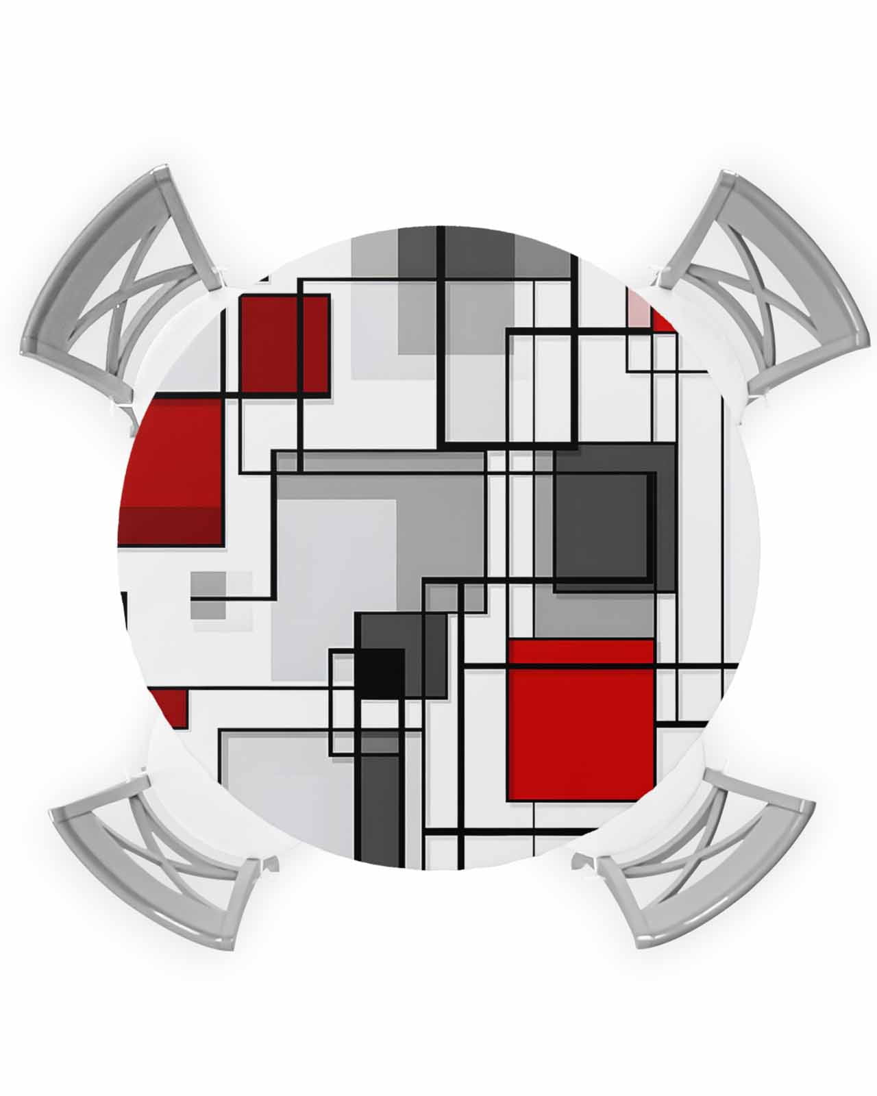 nqOlkjepod Red Grey Geometric Round Tablecloth, Fitted Table Cover with ...