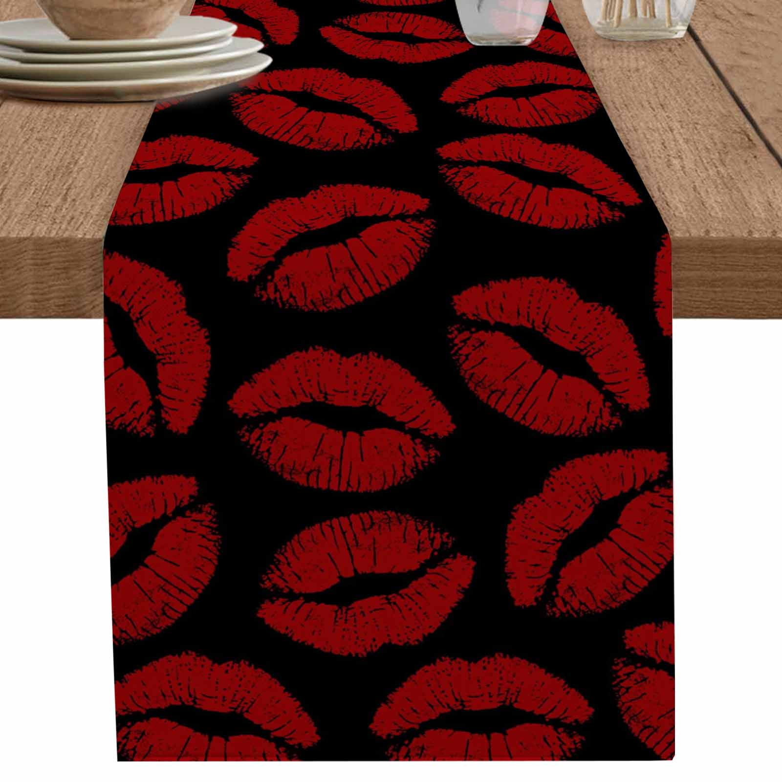 nqOlkjepod Red Lips Table Runner 36 Inches Long Farmhouse Dress Scarves ...