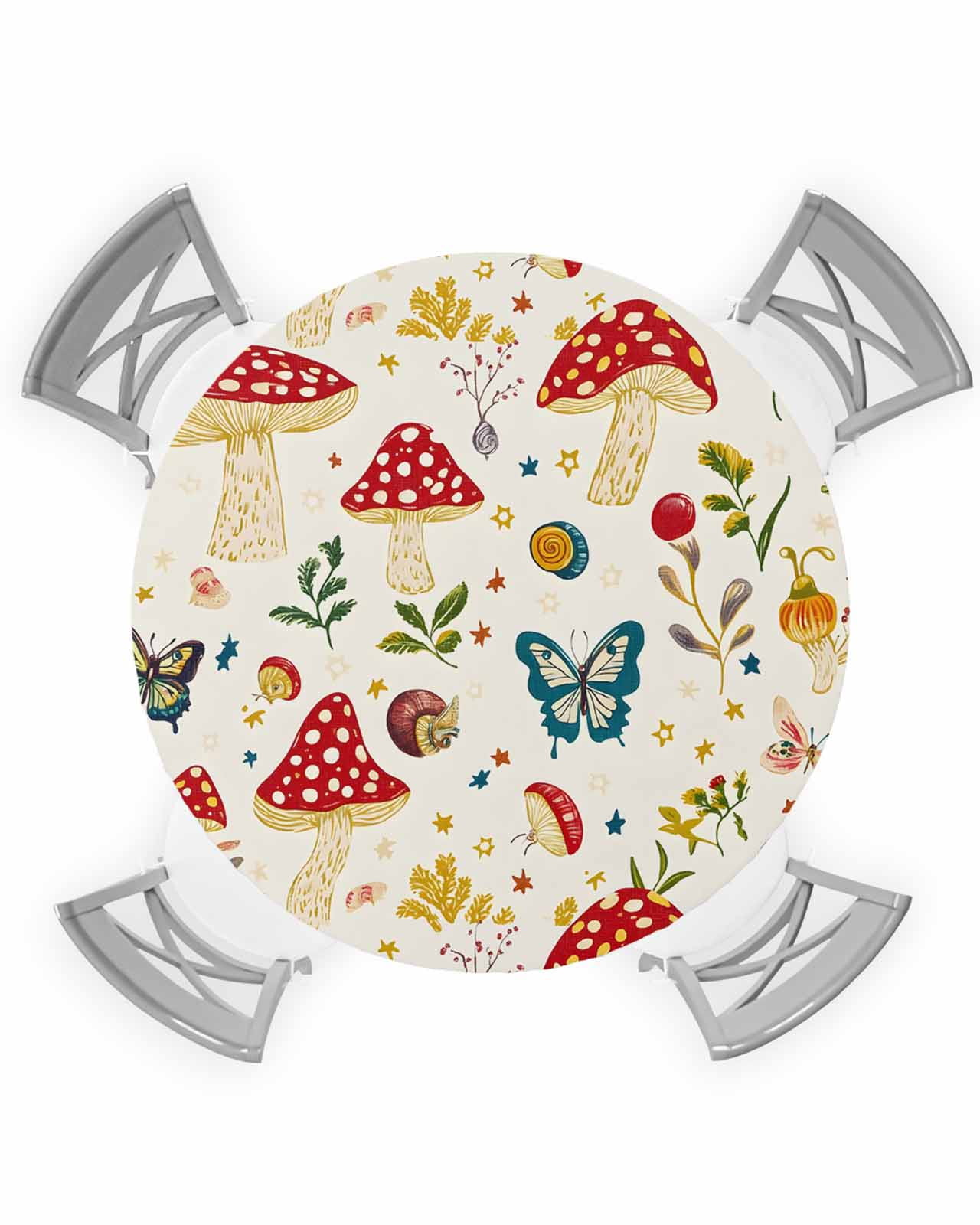 nqOlkjepod Red Mushroom Spring Floral Round Tablecloth, Fitted Table ...