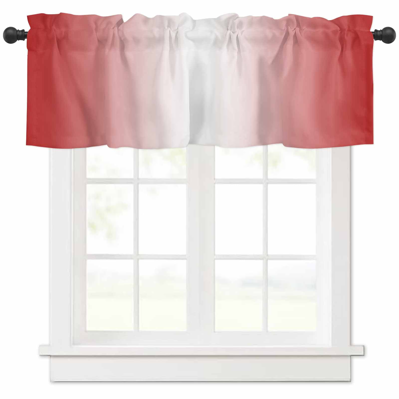 nqOlkjepod Red Ombre Farmhouse Short Window Curtain Valances, Red White ...
