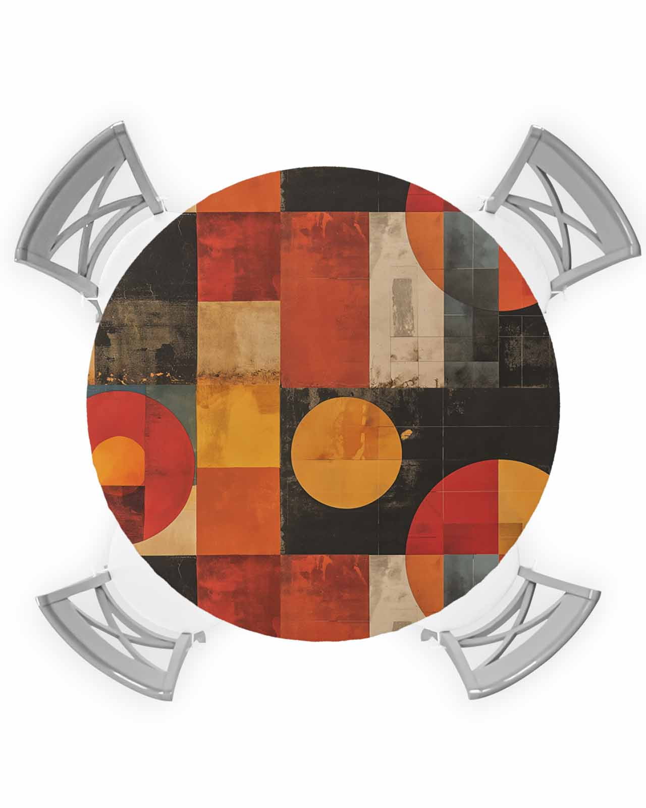 nqOlkjepod Red Orange Geometric Round Tablecloth, Fitted Table Cover ...
