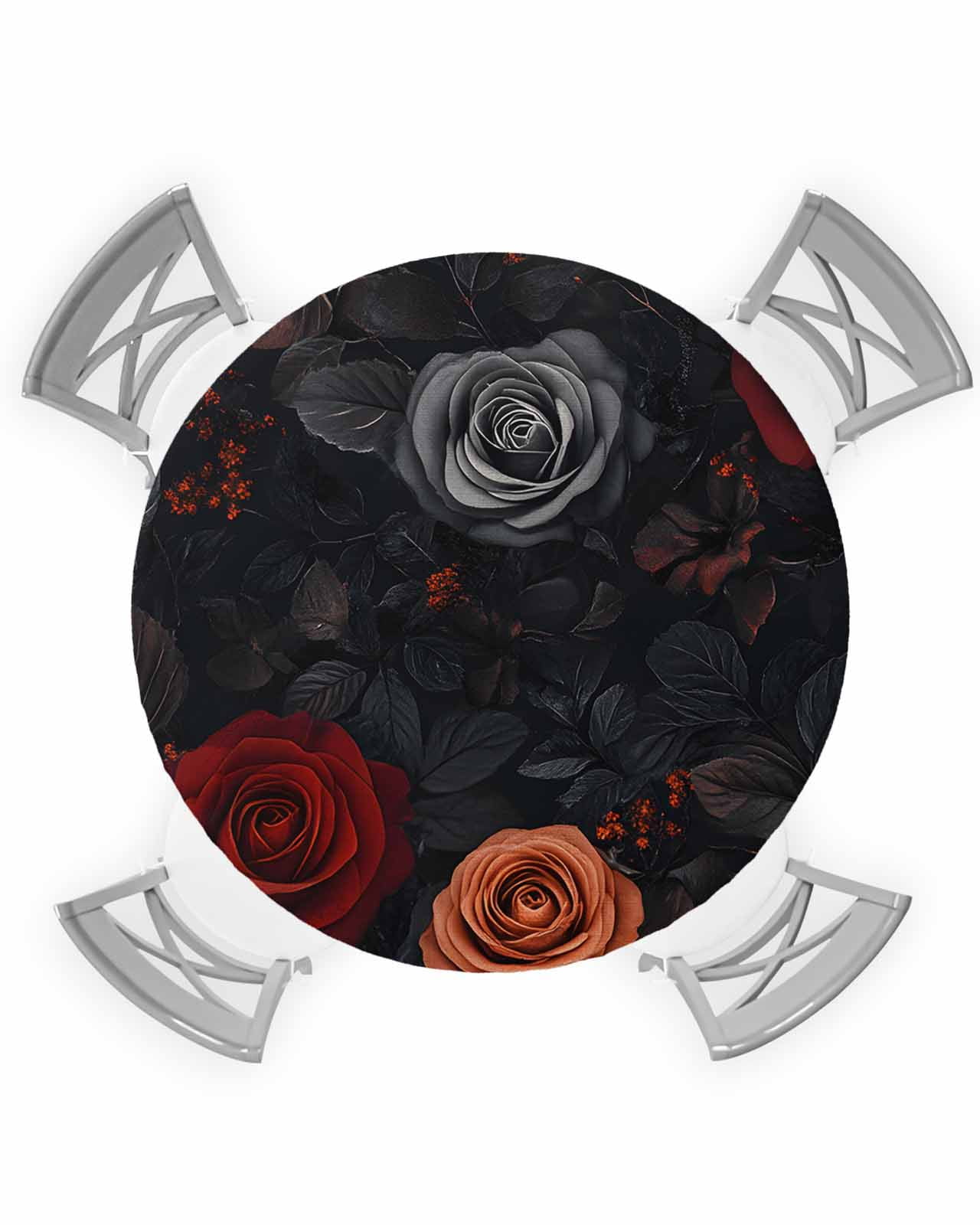 nqOlkjepod Red Orange Roses Round Tablecloth, Fitted Table Cover with ...