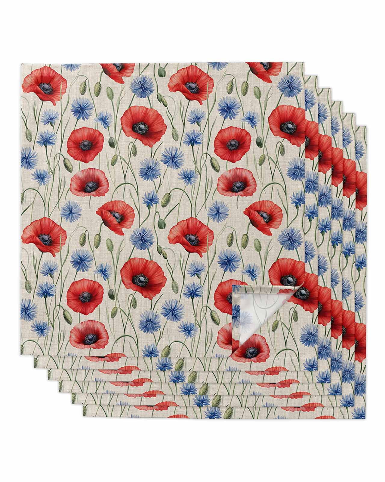 nqOlkjepod Red Poppy Flower Cloth Napkins Set of 6 Reusable Dinner ...