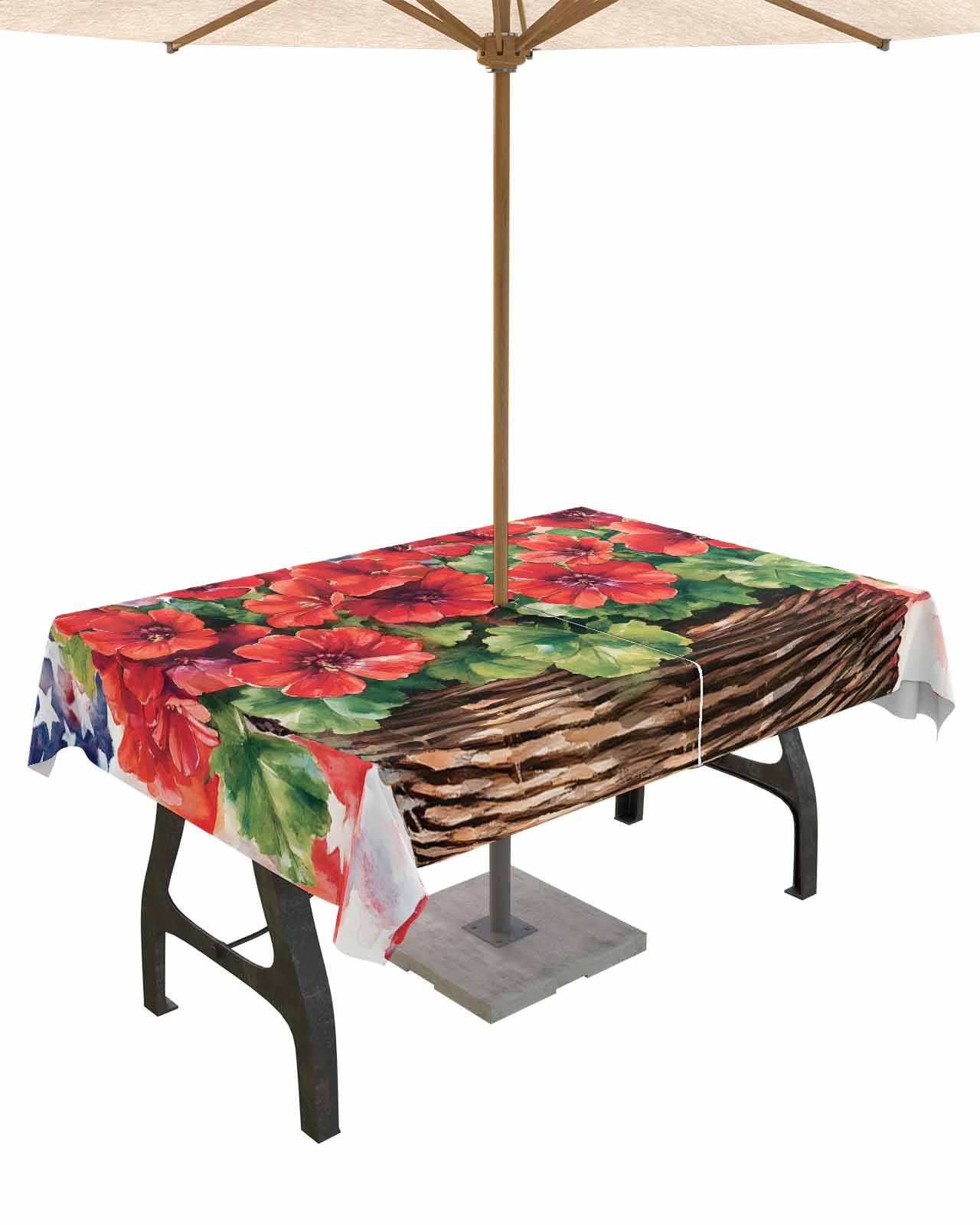 nqOlkjepod Red Poppy Flower Outdoor Tablecloth with Umbrella Hole & Zipper, Rustic Independence ...