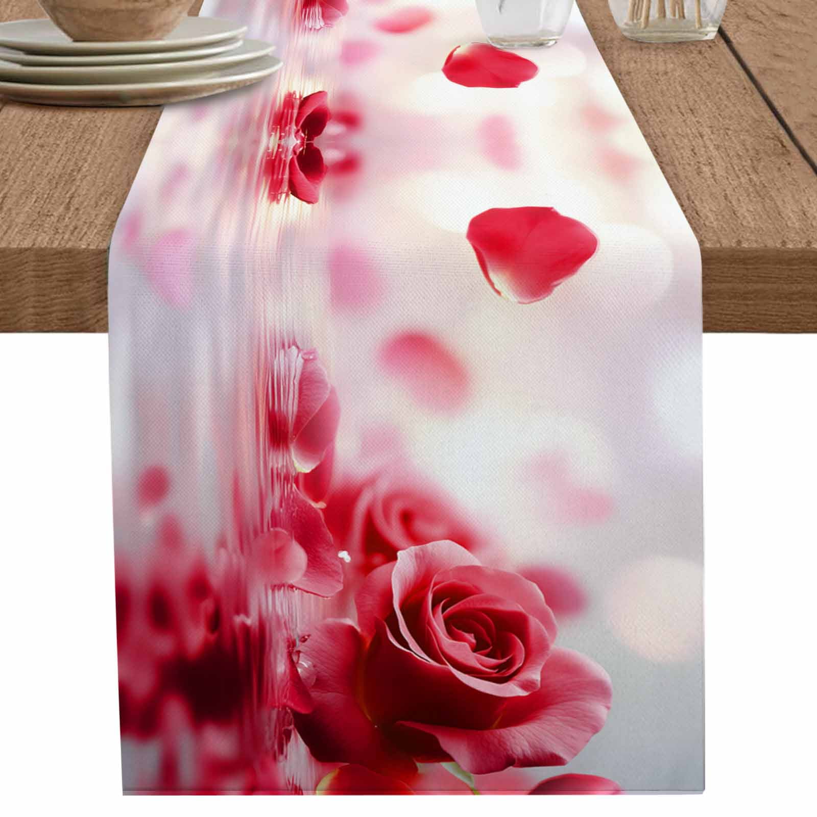 nqOlkjepod Red Rose Fantasy Table Runner 72 Inches Long Farmhouse Dress Scarves, Elegance Floral ...