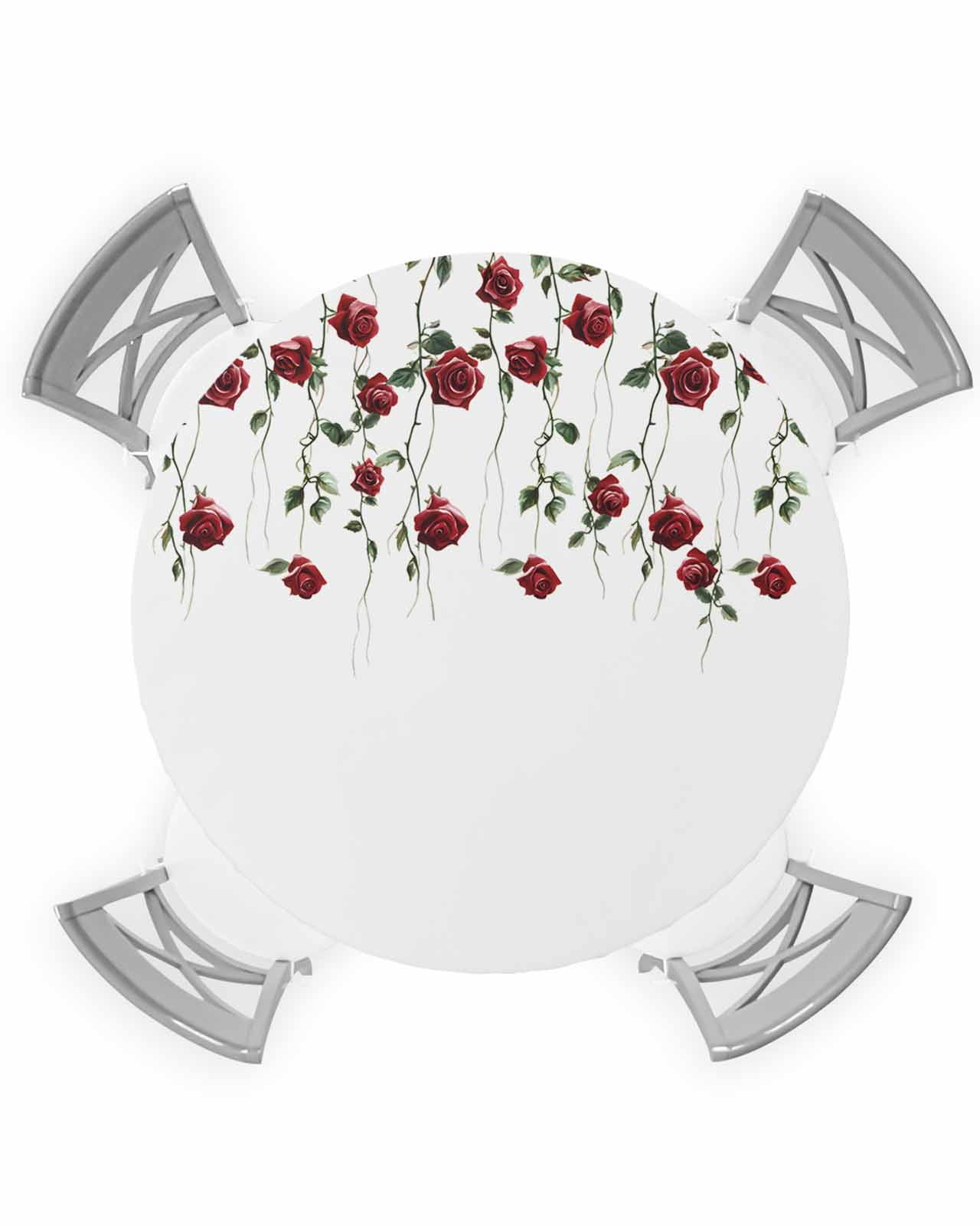 nqOlkjepod Red Roses Round Tablecloth, Fitted Table Cover with Elastic ...