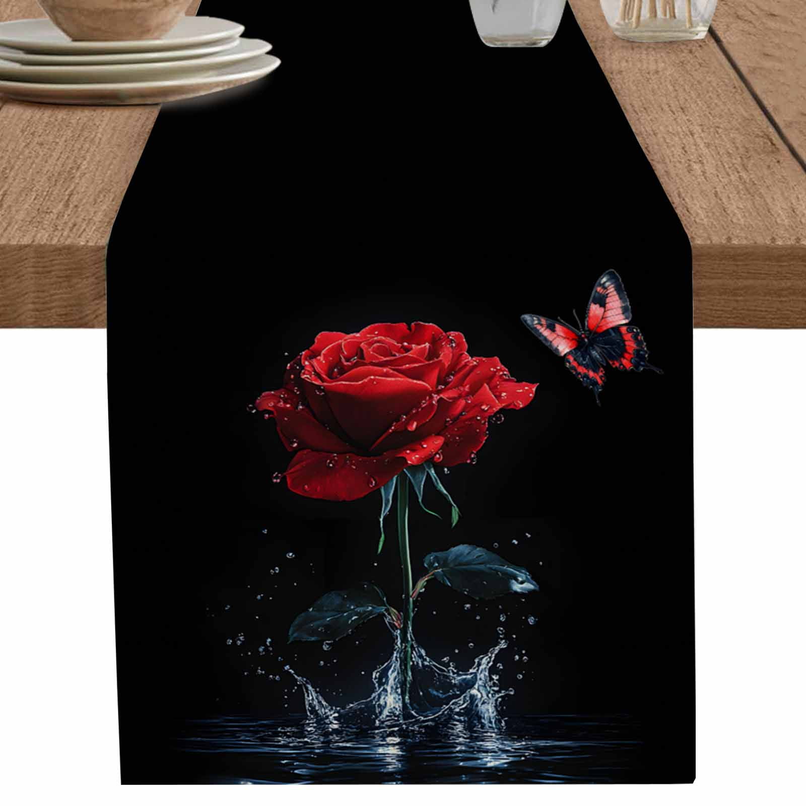 nqOlkjepod Red Roses Table Runner 36 Inches Long Farmhouse Dress ...