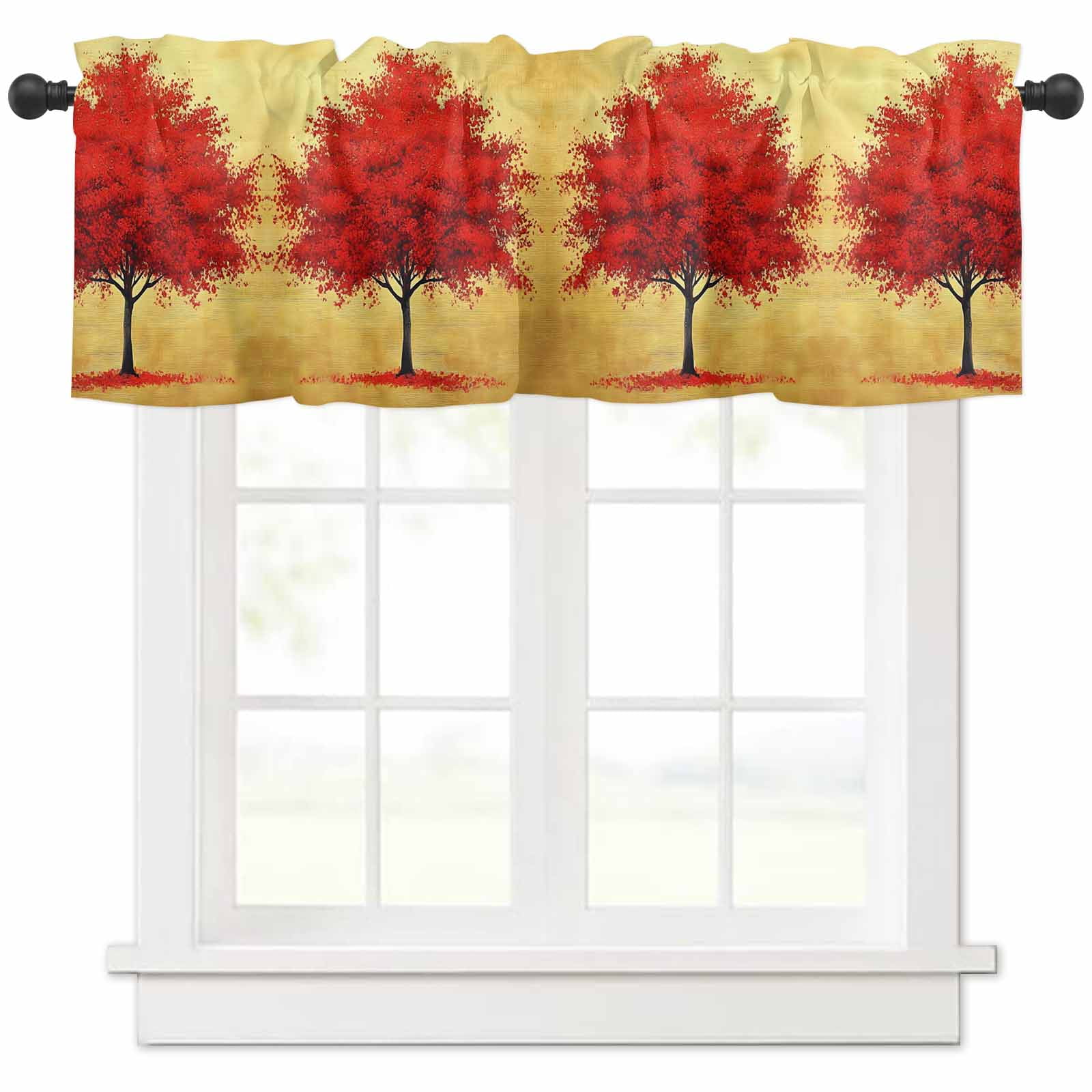 nqOlkjepod Red Tree Farmhouse Short Window Curtain Valances, Autumn ...