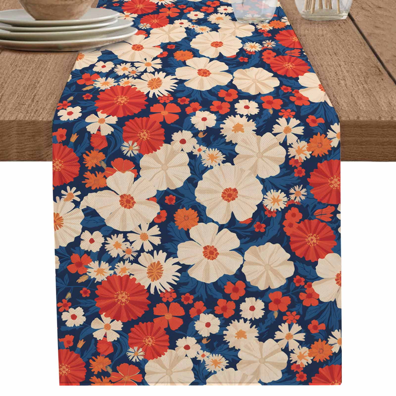 nqOlkjepod Red White Daisy Table Runner 72 Inches Long Farmhouse Dress ...