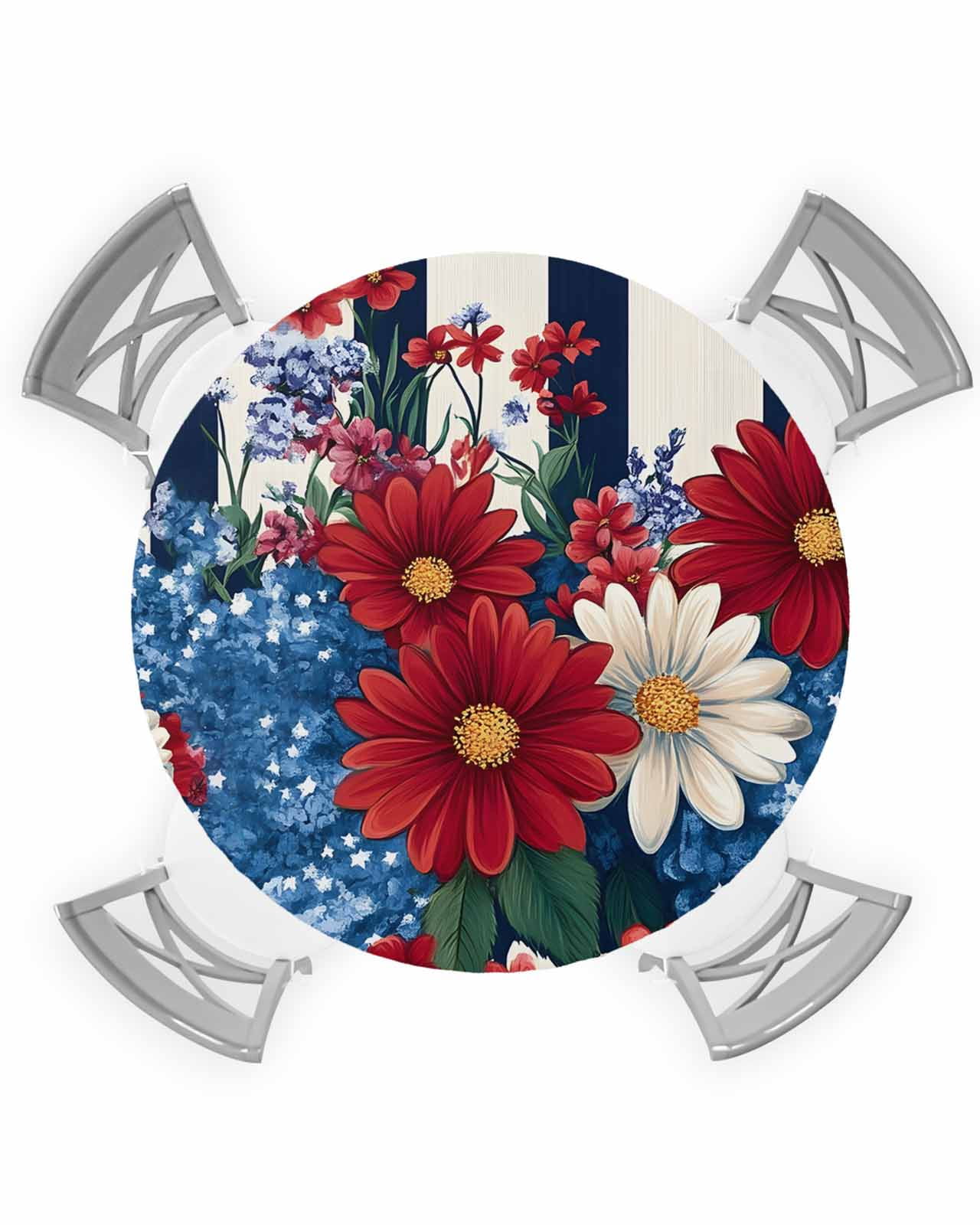 nqOlkjepod Red White Floral Round Tablecloth, Fitted Table Cover with ...