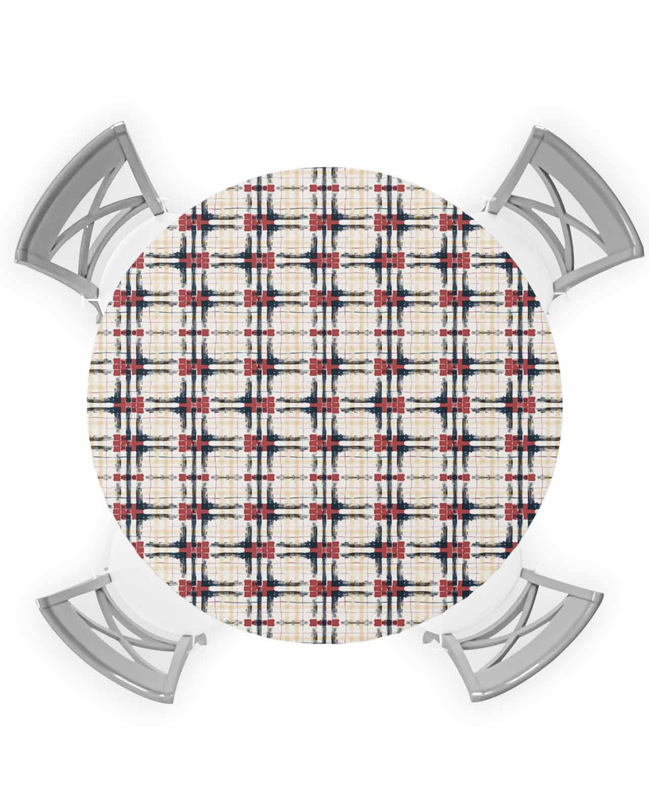nqOlkjepod Red Yellow Black Plaid Round Tablecloth, Fitted Table Cover ...