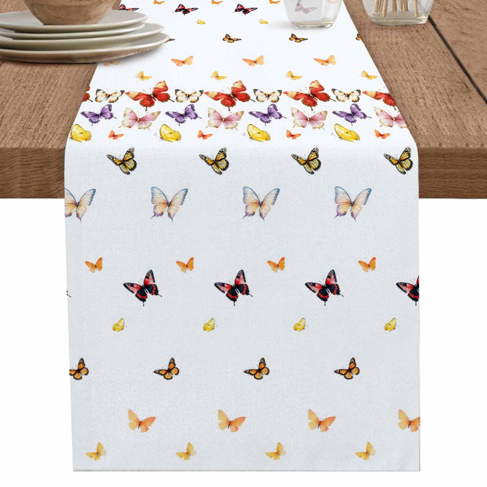 nqOlkjepod Red Yellow Butterfly Table Runner 72 Inches Long Farmhouse ...