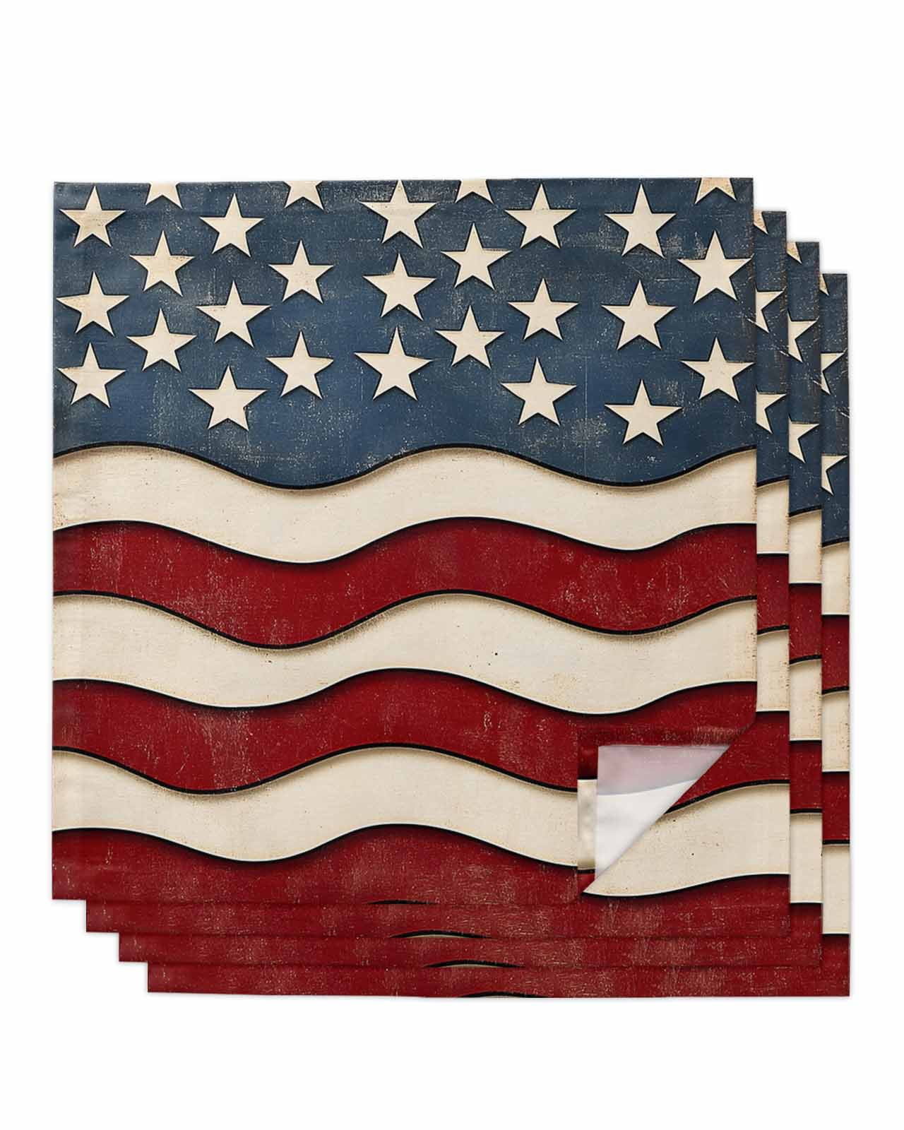 nqOlkjepod Retro American Flag Cloth Napkins Set of 4 Reusable Dinner ...