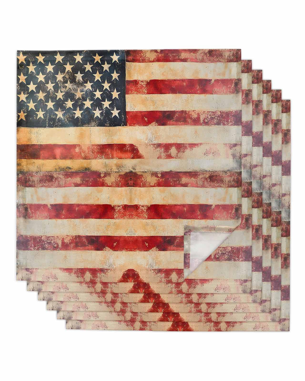 nqOlkjepod Retro American Flag Cloth Napkins Set of 6 Reusable Dinner ...