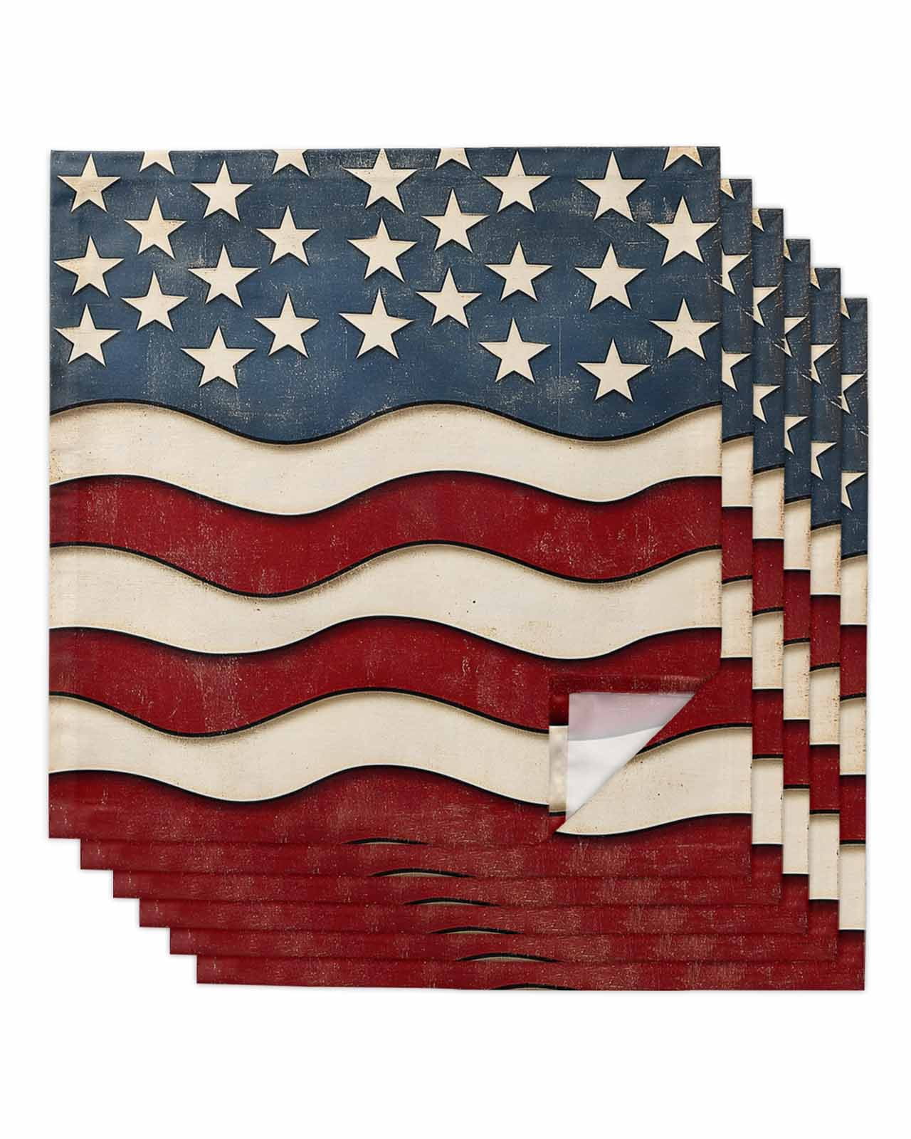 nqOlkjepod Retro American Flag Cloth Napkins Set of 6 Reusable Dinner ...