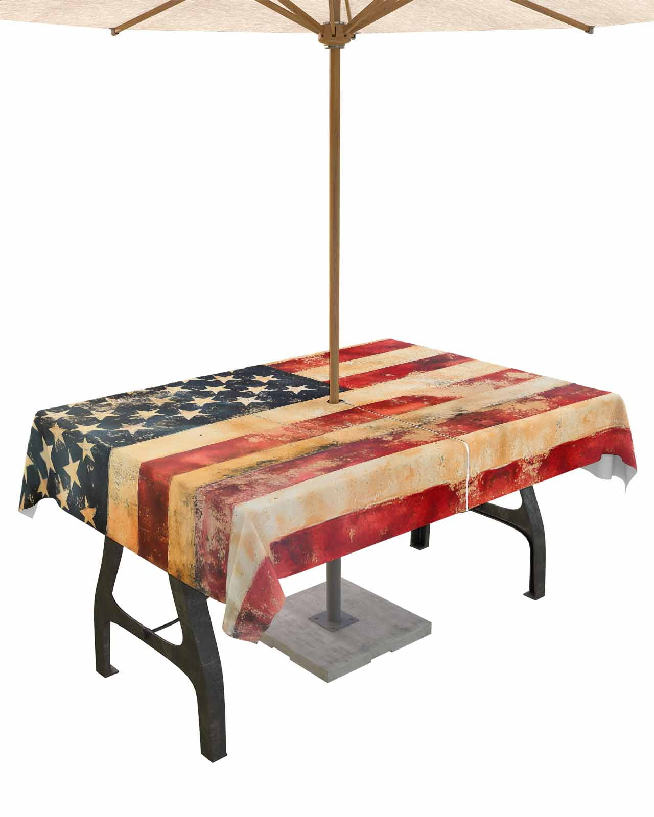 nqOlkjepod Retro American Flag Outdoor Tablecloth with Umbrella Hole ...