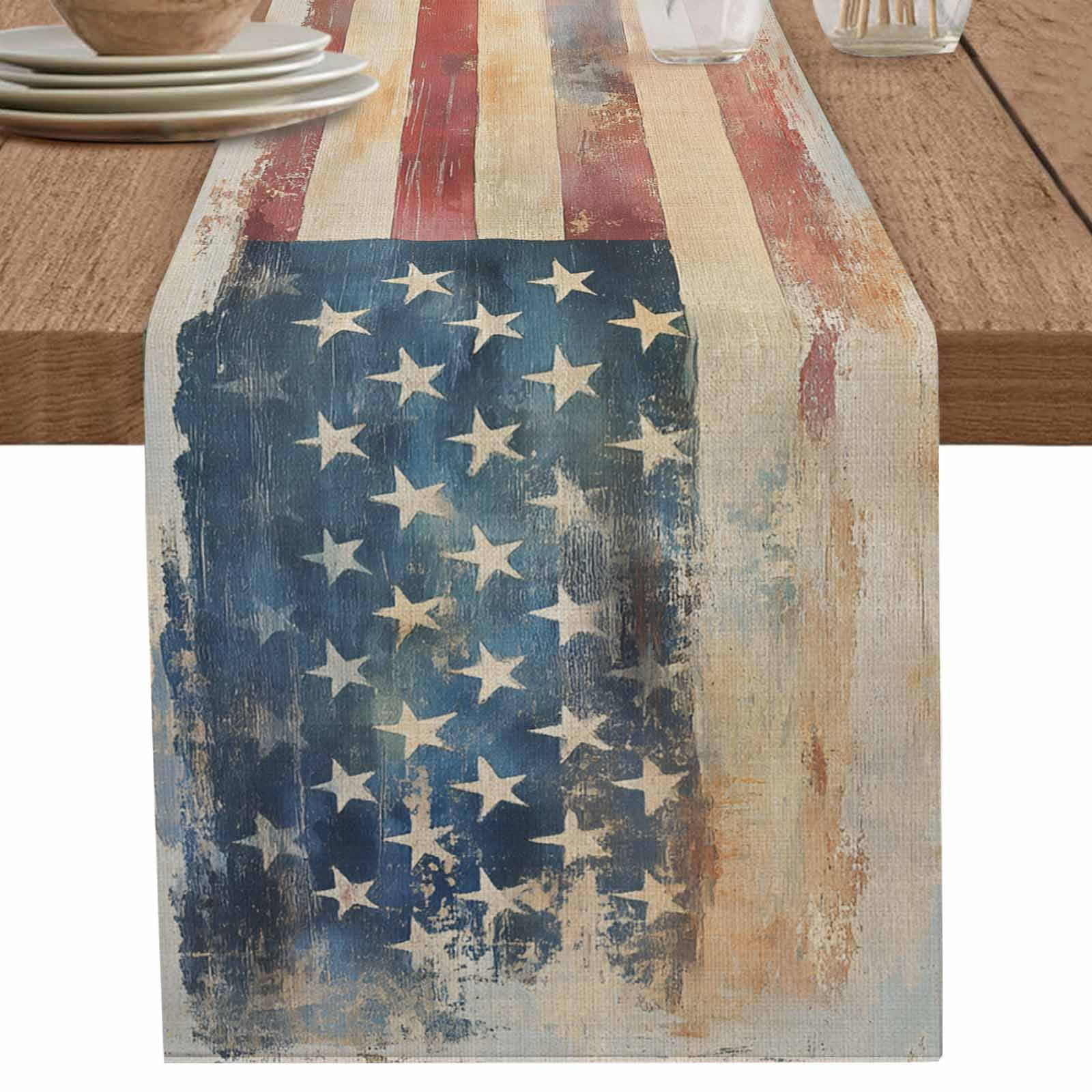 nqOlkjepod Retro American Flag Table Runner 72 Inches Long Farmhouse ...