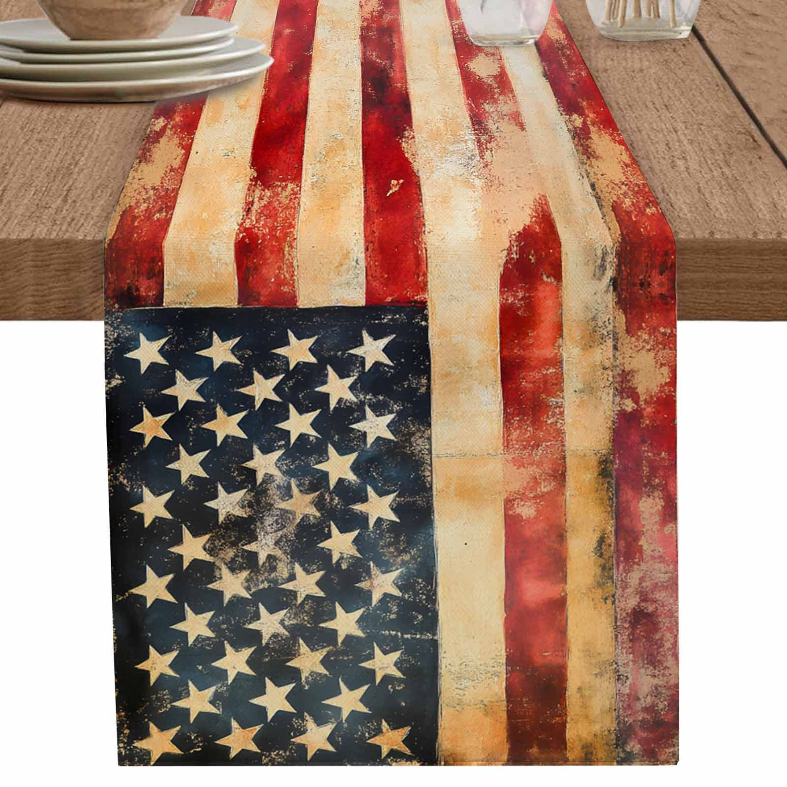 nqOlkjepod Retro American Flag Table Runner 72 Inches Long Farmhouse ...