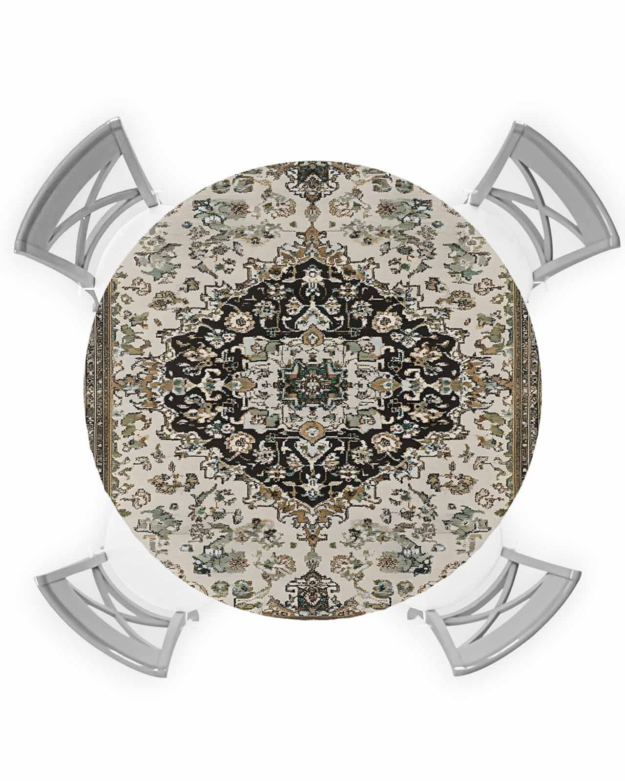 nqOlkjepod Retro Boho Round Tablecloth, Fitted Table Cover with Elastic ...