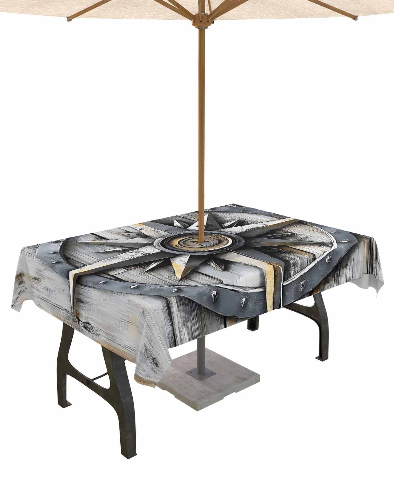 nqOlkjepod Retro Compass Coastal Outdoor Tablecloth with Umbrella Hole ...