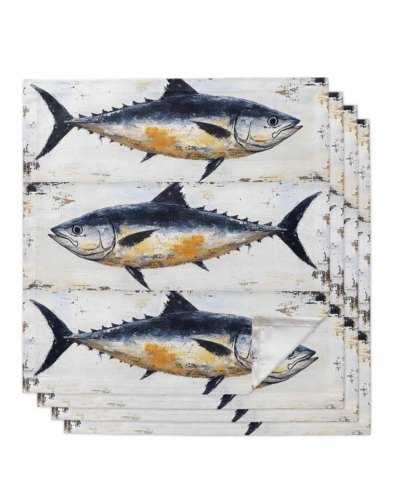 nqOlkjepod Retro Fish Coastal Cloth Napkins Set of 4 Reusable Dinner ...