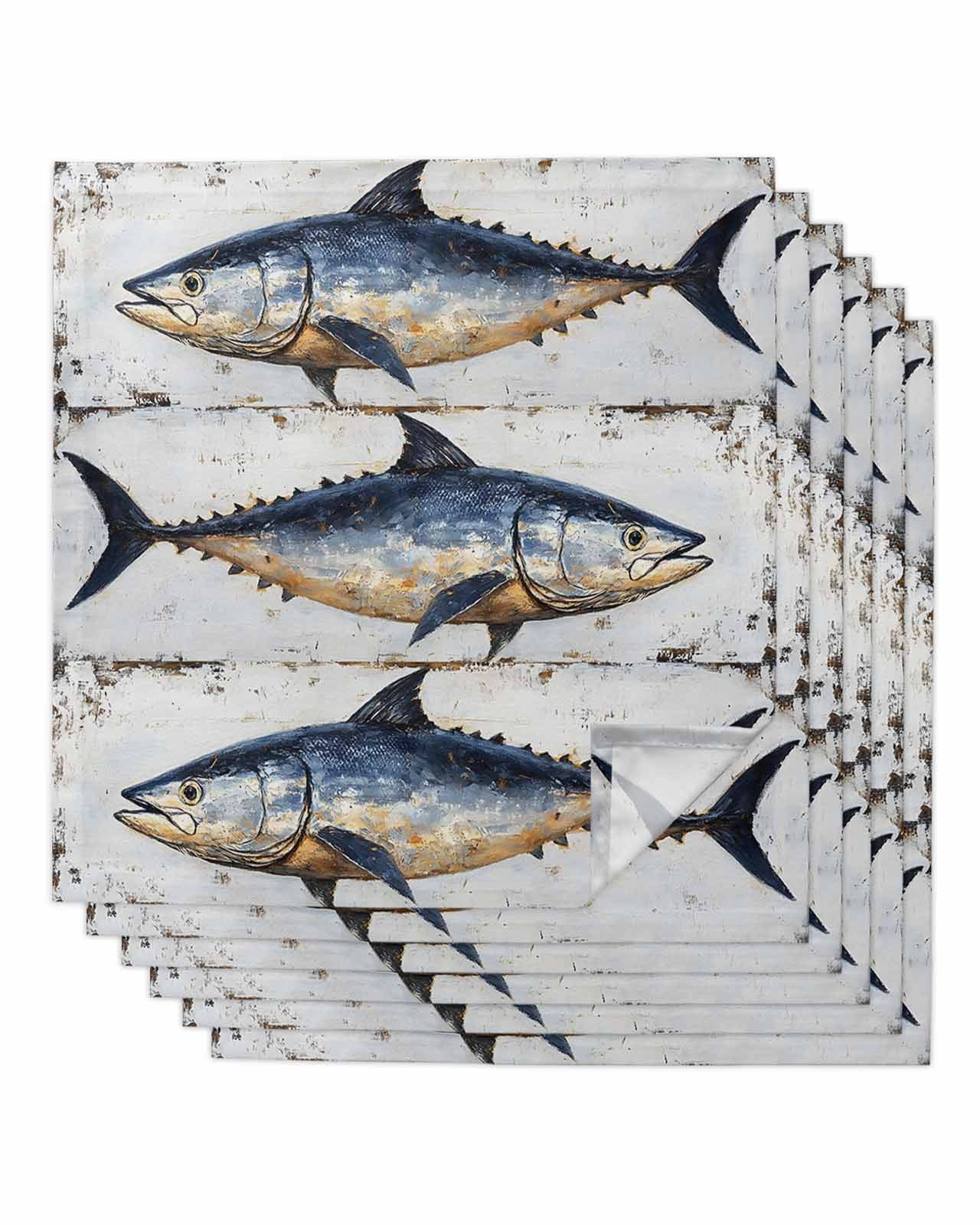nqOlkjepod Retro Fish Coastal Cloth Napkins Set of 6 Reusable Dinner ...
