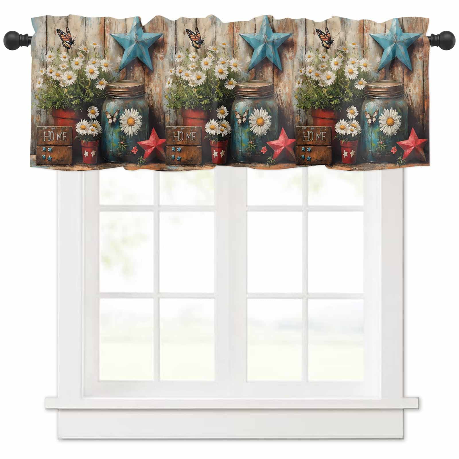 nqOlkjepod Retro Flower Farmhouse Short Window Curtain Valances, Red ...