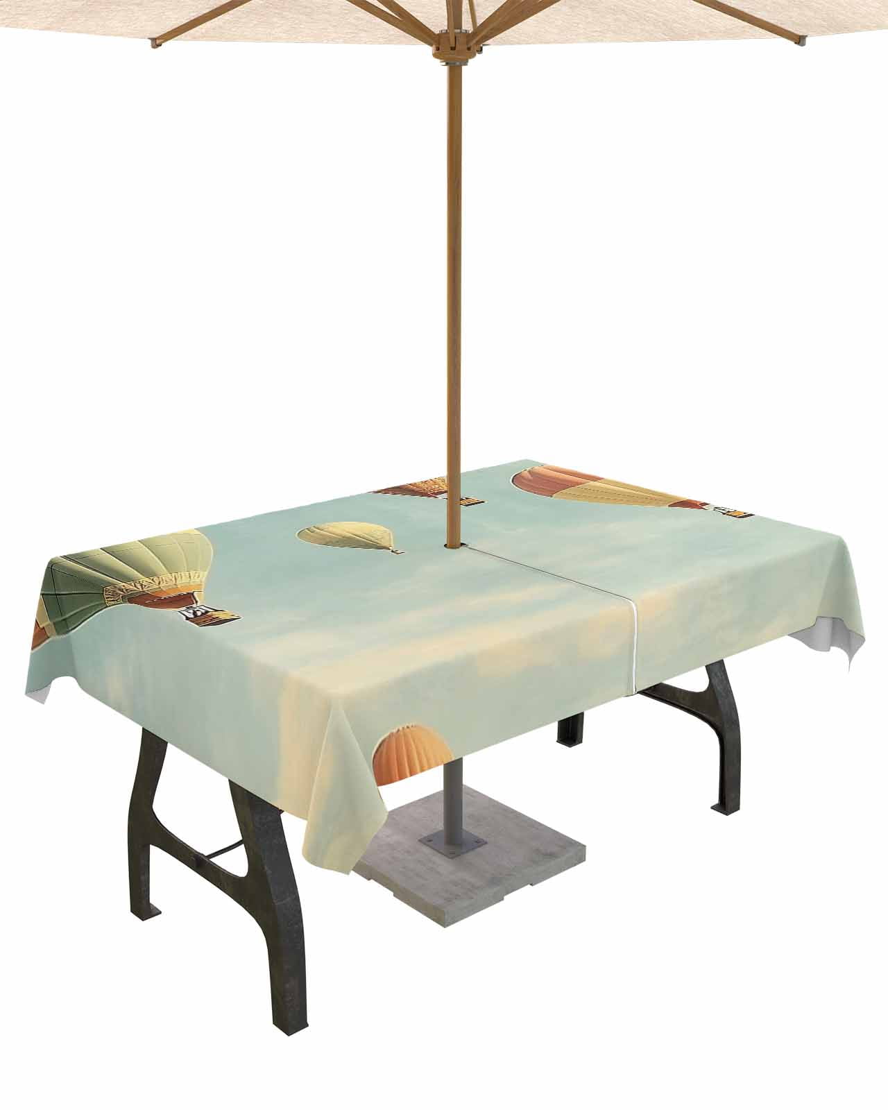 nqOlkjepod Retro Hot Air Balloon Outdoor Tablecloth with Umbrella Hole ...
