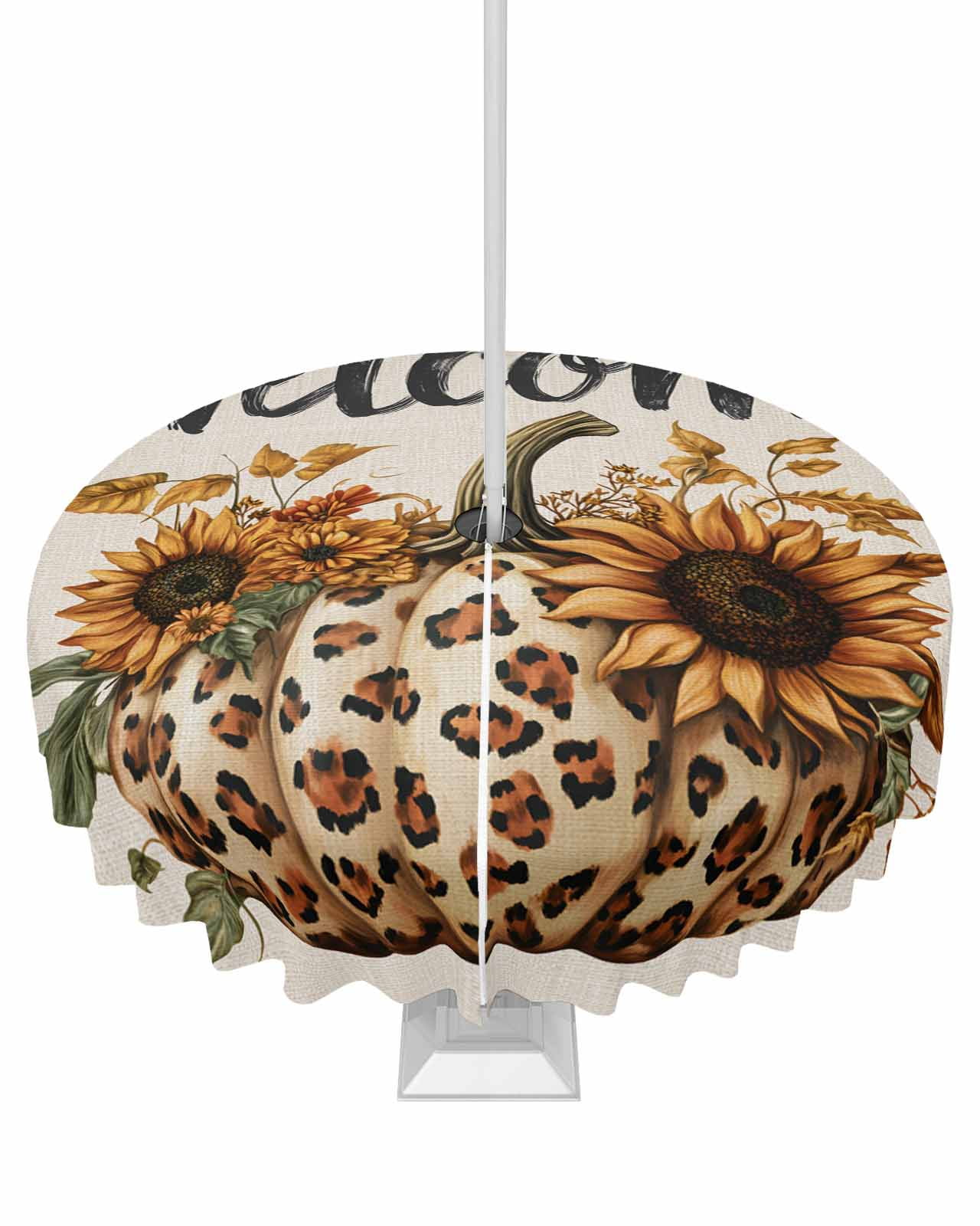 nqOlkjepod Retro Leopard Pumpkins Outdoor Tablecloth with Umbrella Hole ...