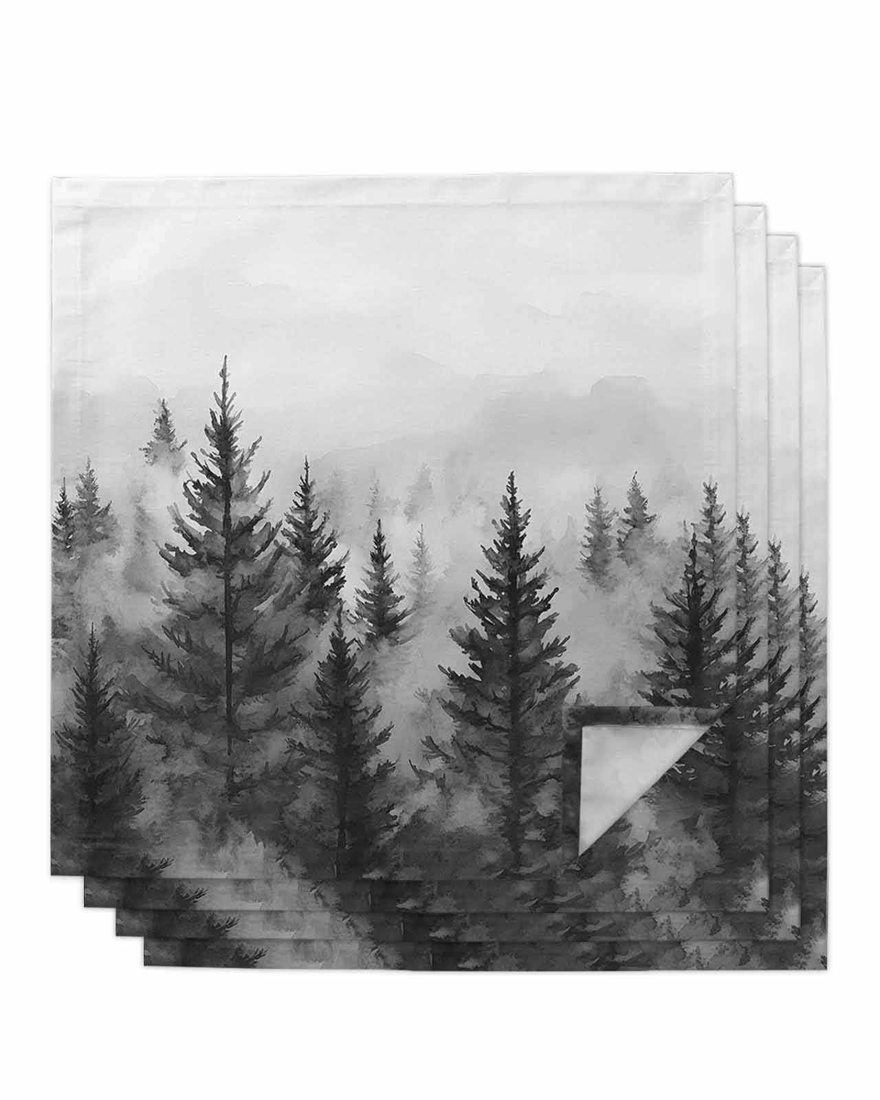 nqOlkjepod Retro Mist Forest Cloth Napkins Set of 4 Reusable Dinner ...