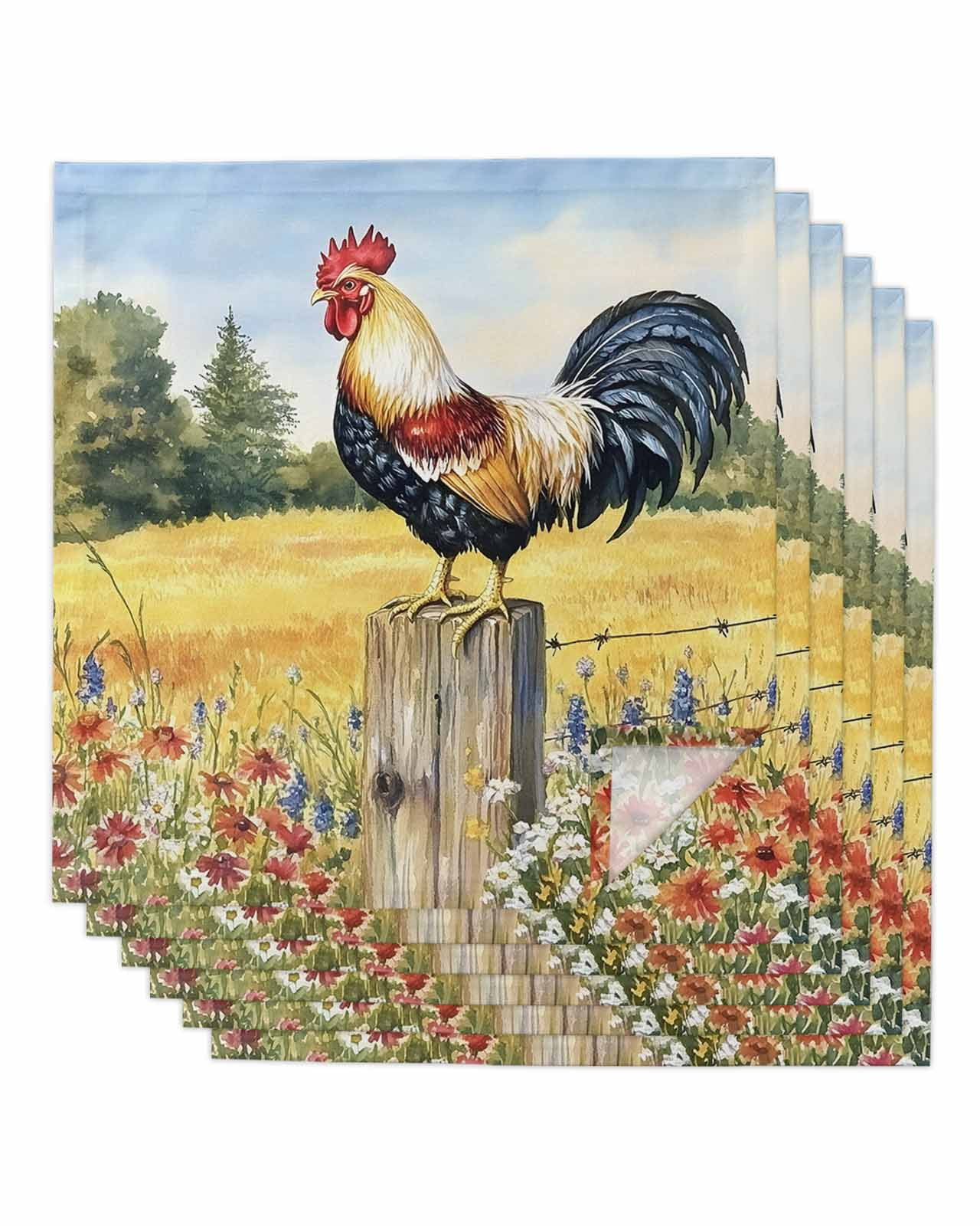 nqOlkjepod Retro Rooster Cloth Napkins Set of 6 Reusable Dinner Napkins ...