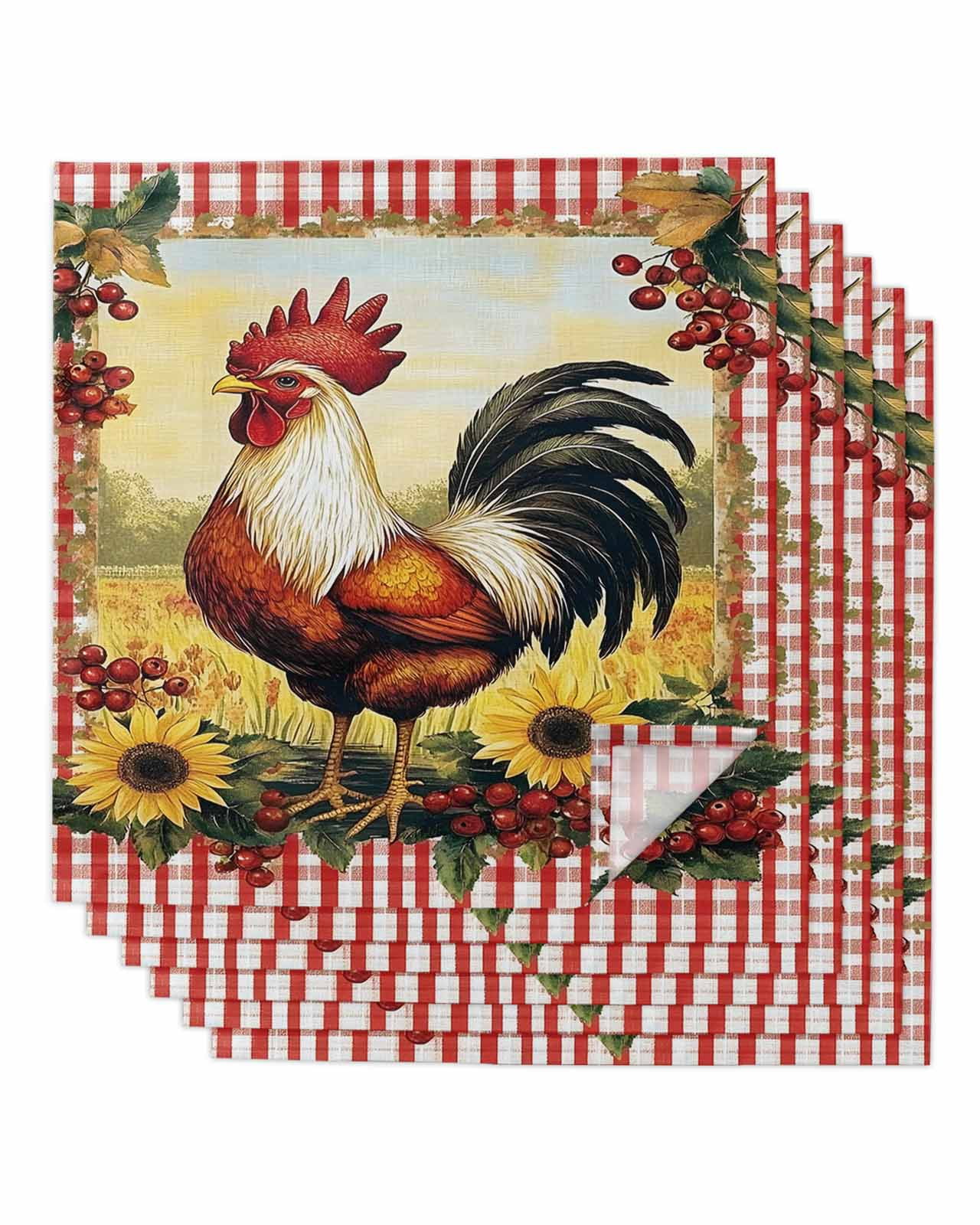 nqOlkjepod Retro Rooster Cloth Napkins Set of 6 Reusable Dinner Napkins ...