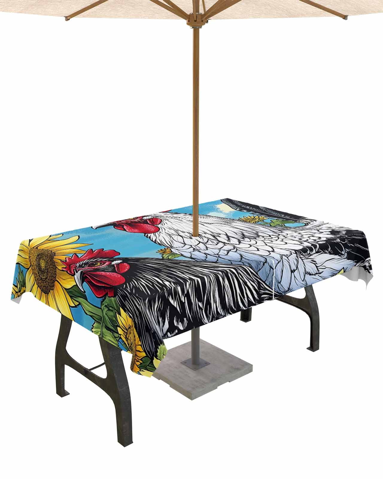 nqOlkjepod Retro Rooster Outdoor Tablecloth with Umbrella Hole & Zipper ...