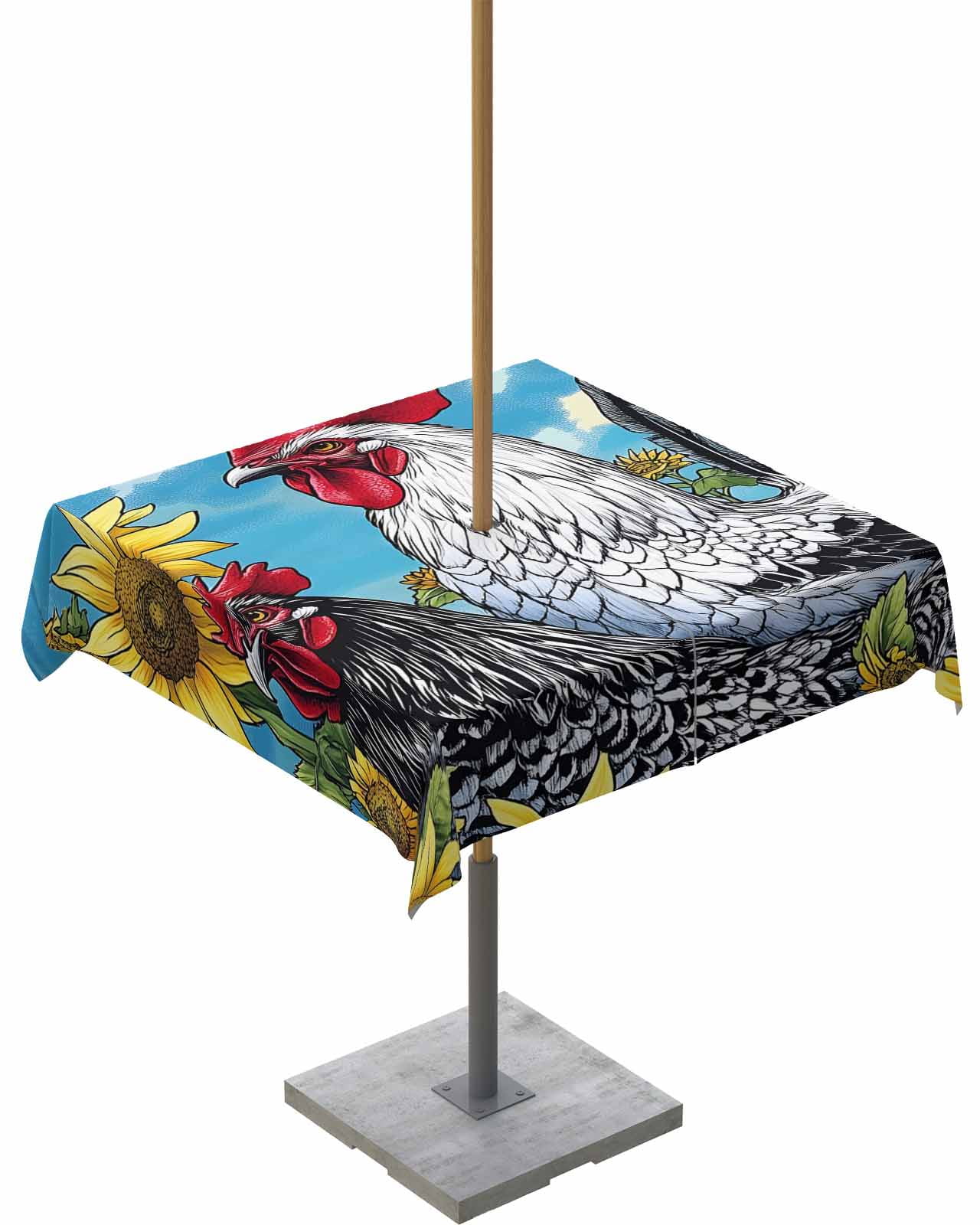 nqOlkjepod Retro Rooster Outdoor Tablecloth with Umbrella Hole & Zipper ...