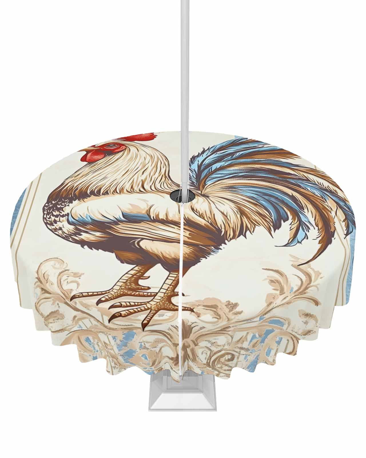 nqOlkjepod Retro Rooster Outdoor Tablecloth with Umbrella Hole & Zipper ...
