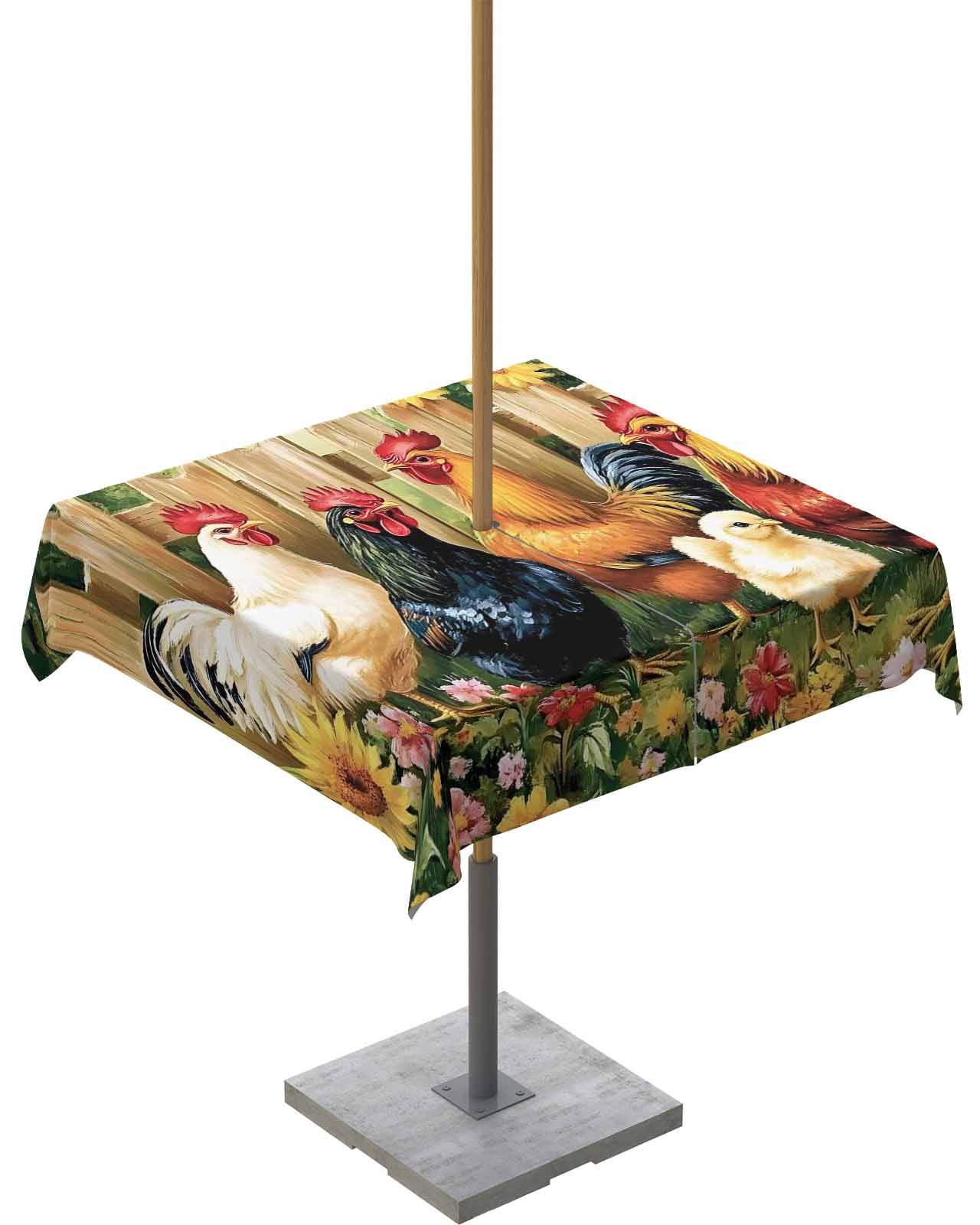 nqOlkjepod Retro Rooster Outdoor Tablecloth with Umbrella Hole & Zipper ...
