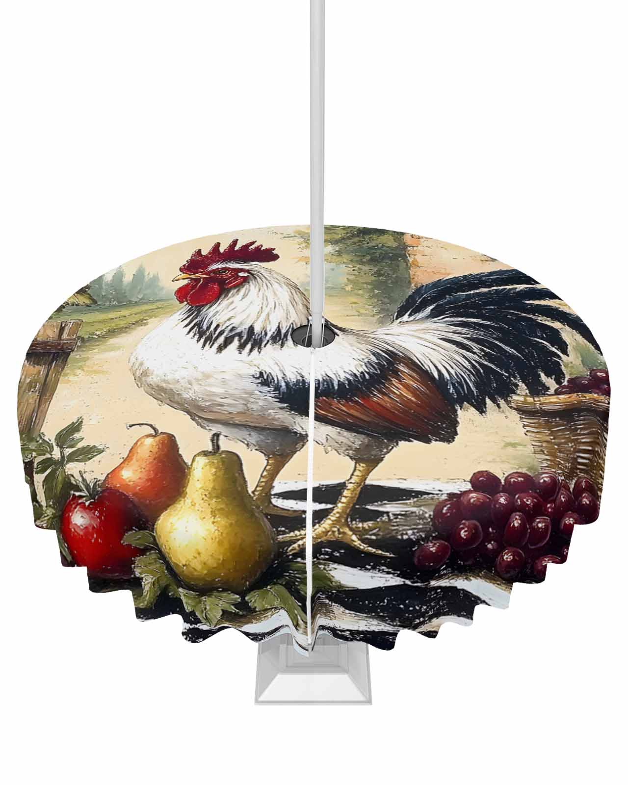 nqOlkjepod Retro Rooster Outdoor Tablecloth with Umbrella Hole & Zipper ...