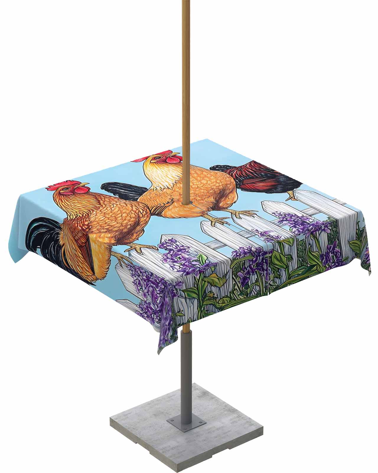 nqOlkjepod Retro Rooster Outdoor Tablecloth with Umbrella Hole & Zipper ...
